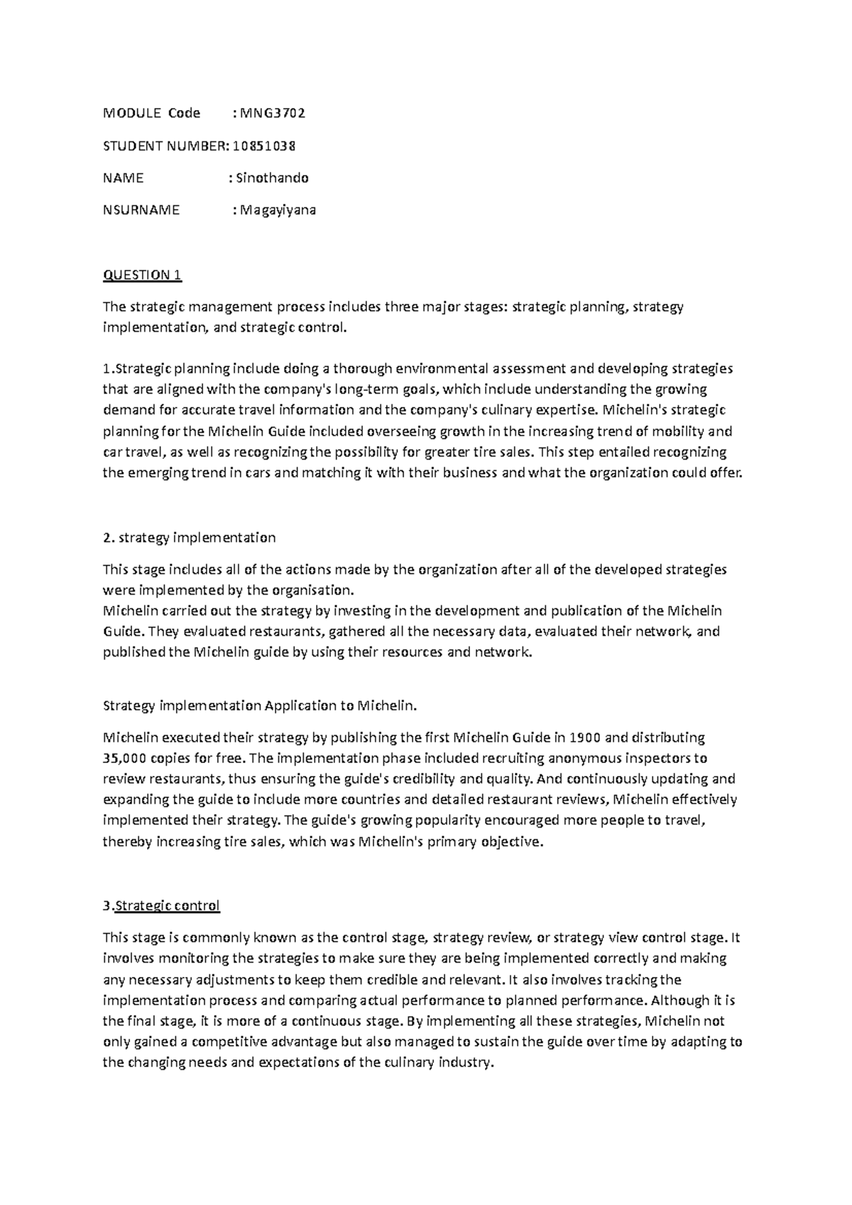MNG3702 Assignment 1: Strategic Management Insights and Applications - Studocu