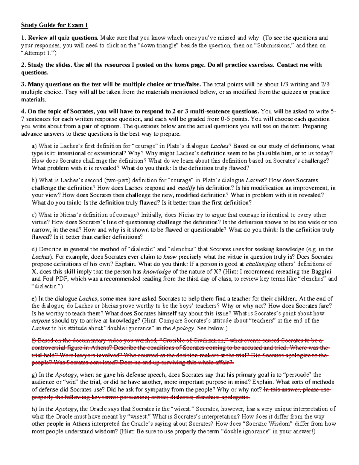 Study Guide for Exam 1: Socratic Dialogues - Studocu