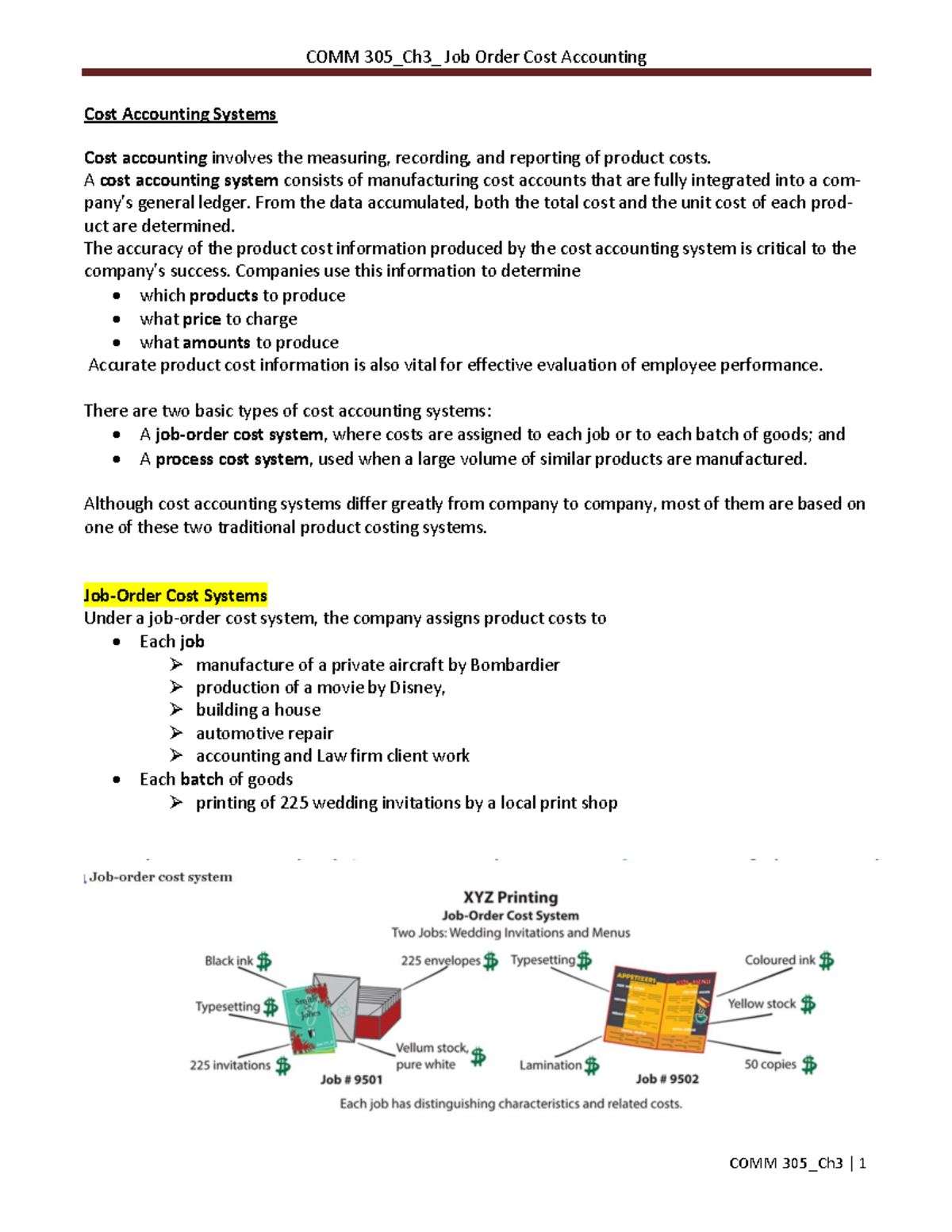 chapter 3 notes - Cost Accounting Systems Cost accounting involves the ...