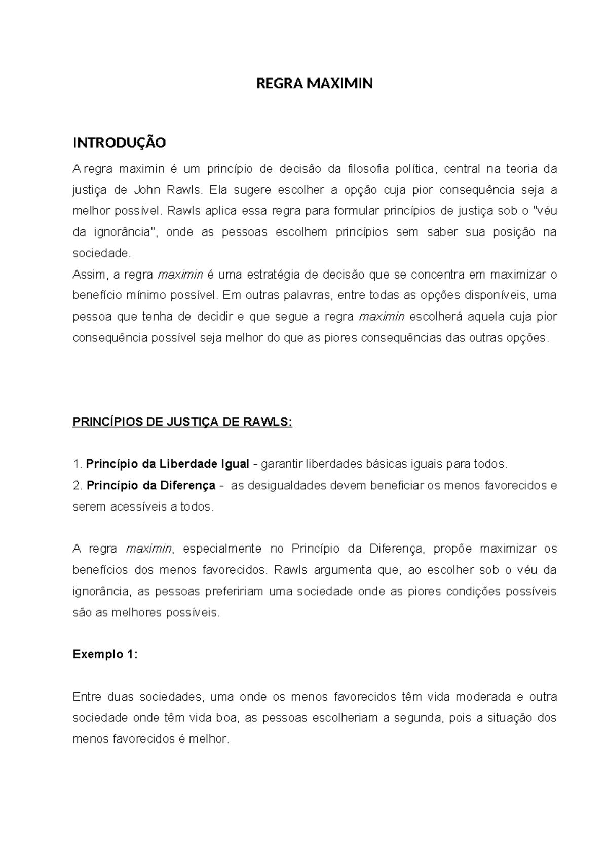 Regra Maximin na Teoria da Justiça de John Rawls: Conceitos e ...