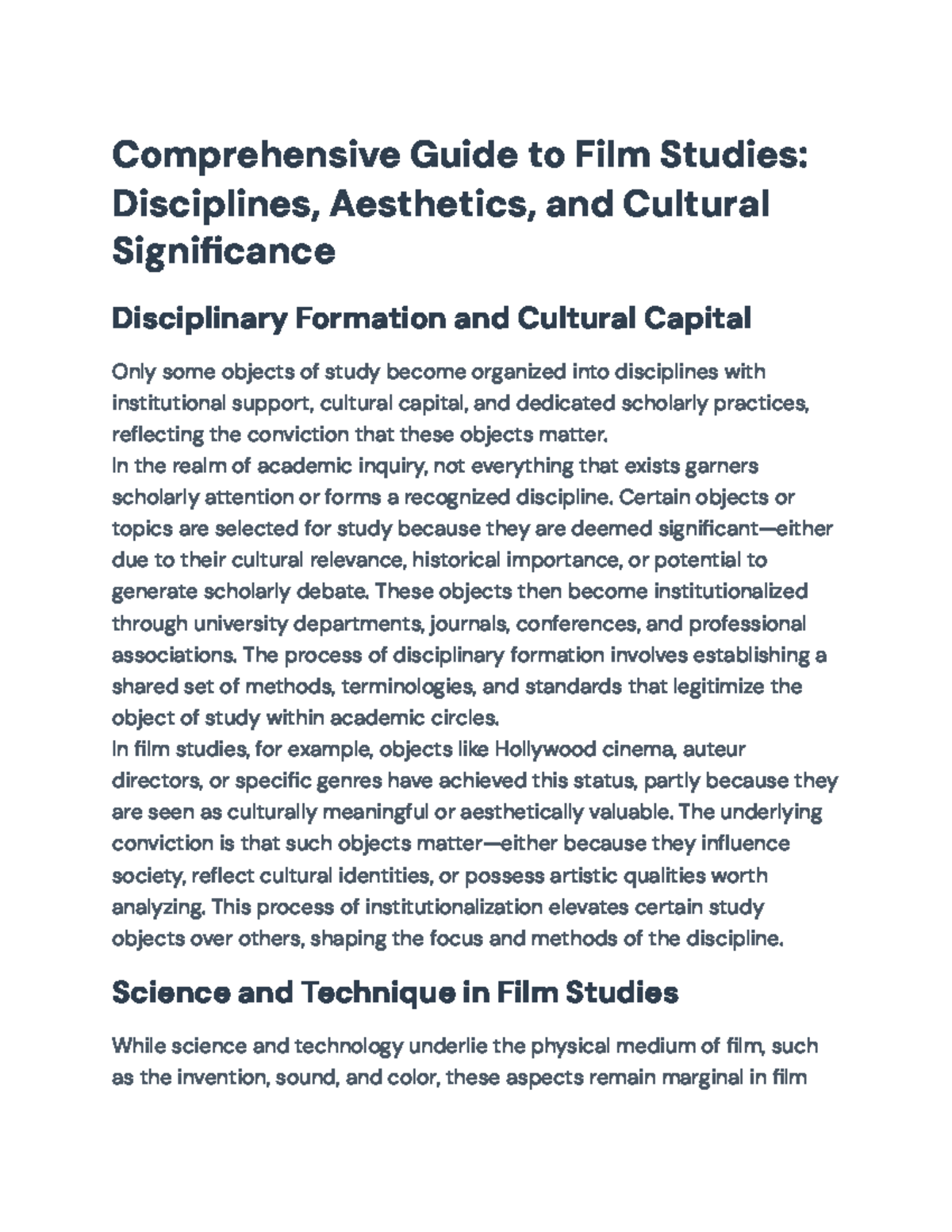 Comprehensive Guide to Film Studies: Aesthetics, Ideology, and ...