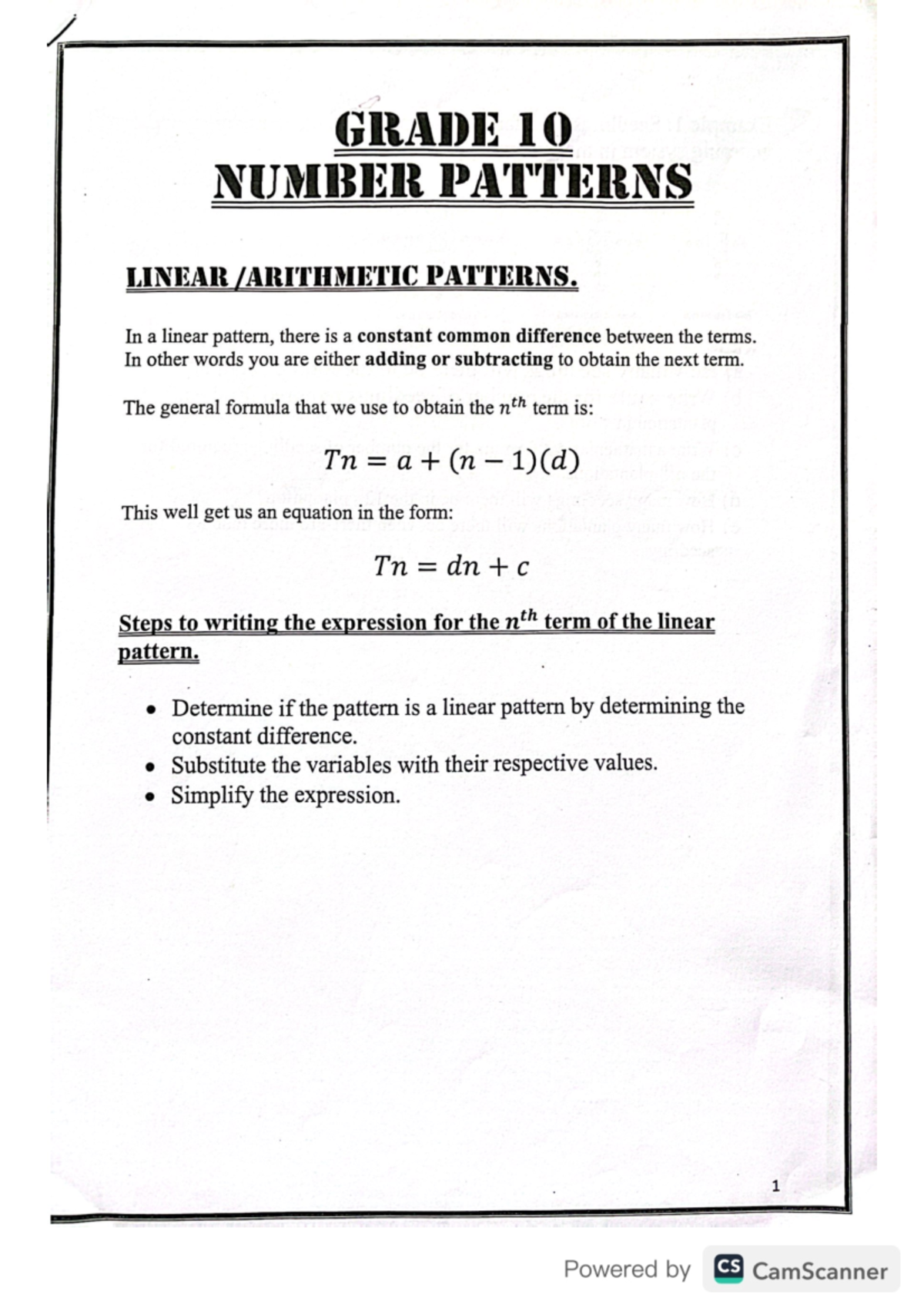Grade 10 Number Patterns: Understanding Linear & Geometric Patterns - Studocu