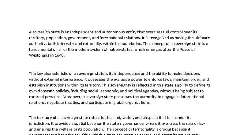 Essay Notes on Sovereign States and Their Characteristics - Studocu