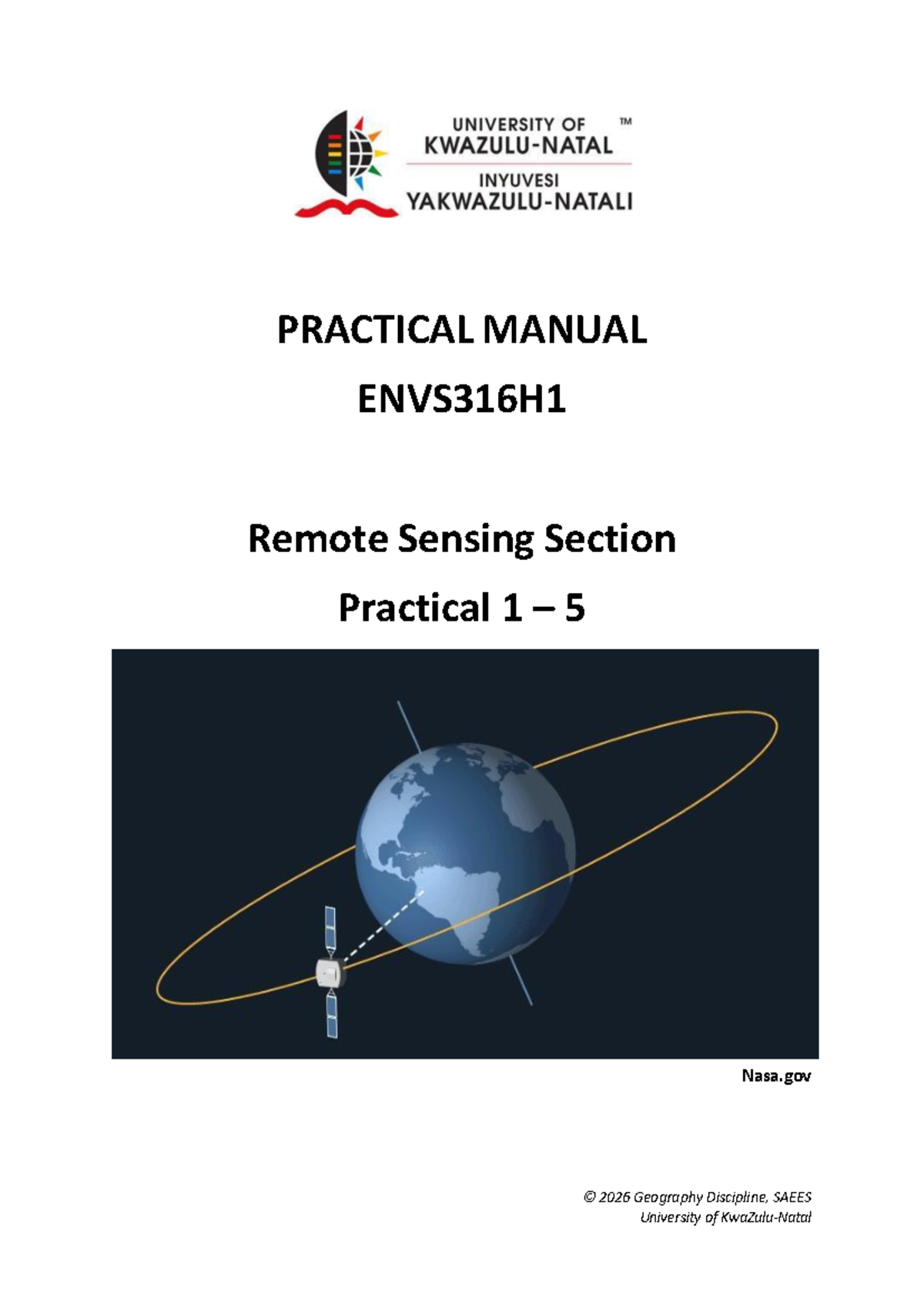 Practical Manual ENVS316H1: Remote Sensing Techniques and Applications ...
