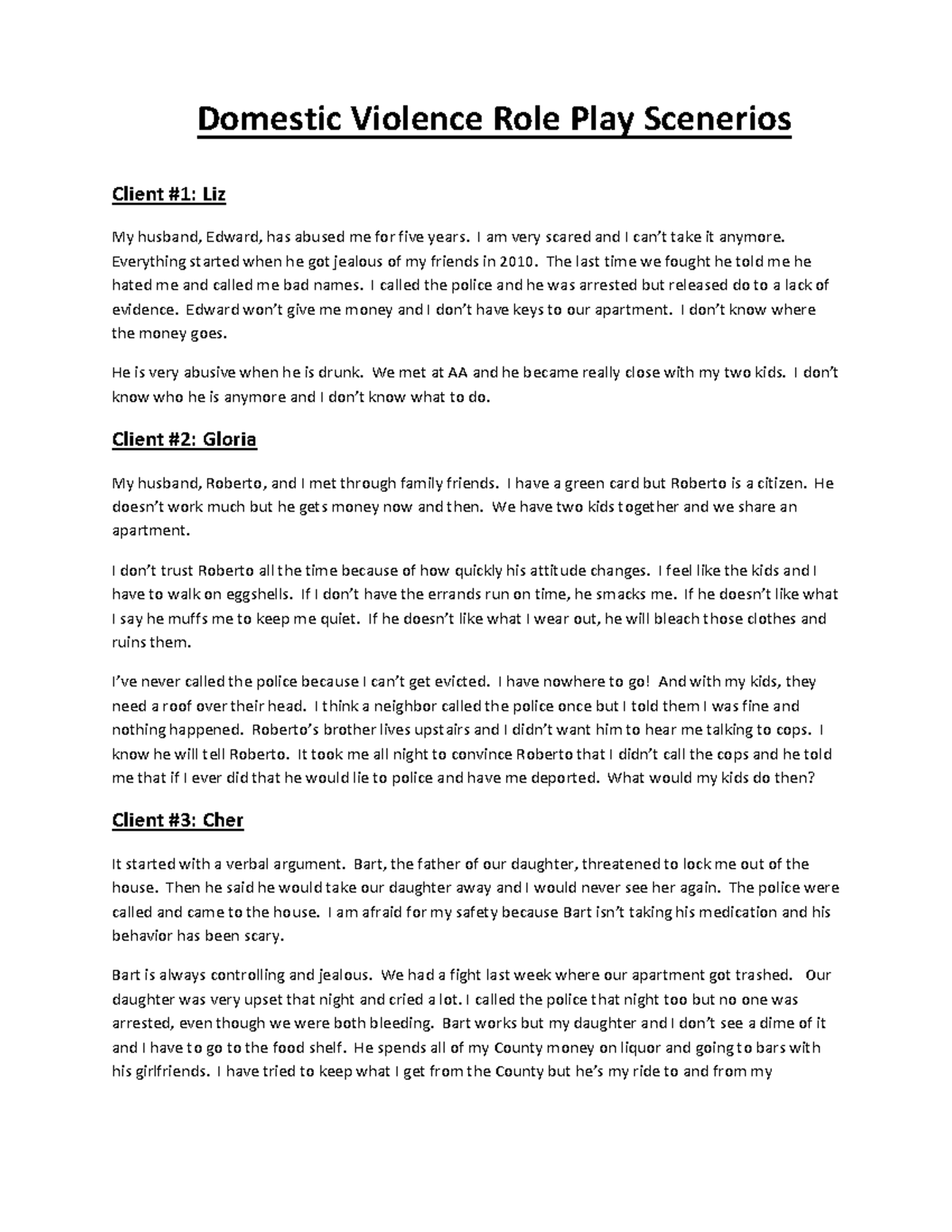 Domestic Violence Role-Play Scenarios: Insights & Client Experiences ...