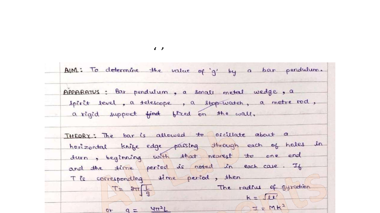 Bar Pendulum Experiment: Determining Time Period and Inertia - Studocu