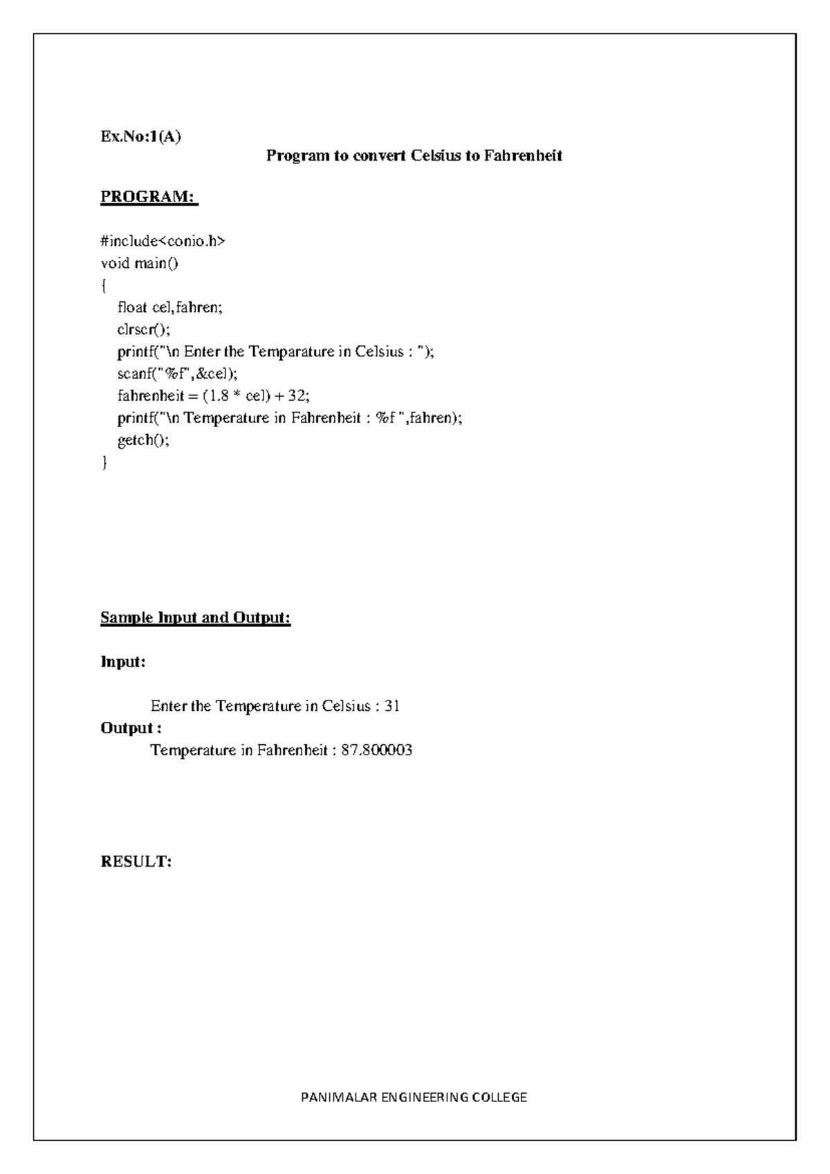 C Lab Programs - Ex.No: 1 to 10 with Sample Inputs & Outputs - Studocu