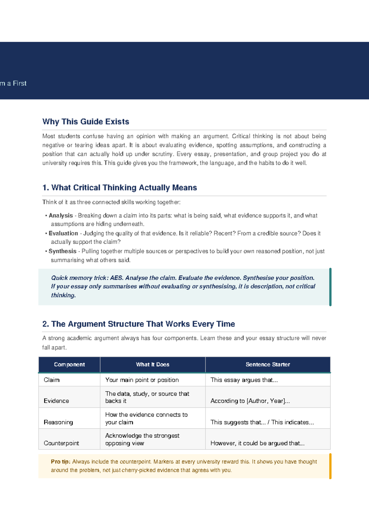 Critical Thinking Study Guide: Mastering Argumentation Skills - Studocu