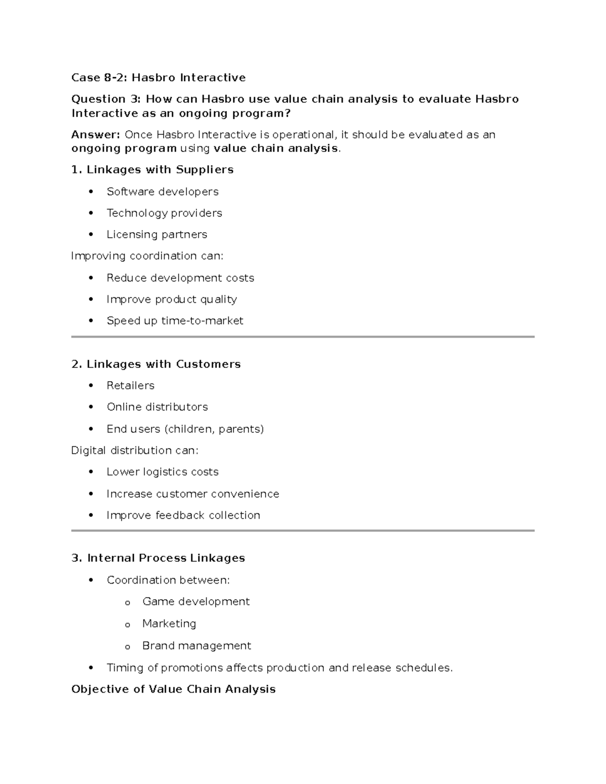 Q3 Case 8-2: Value Chain Analysis for Hasbro Interactive Evaluation ...