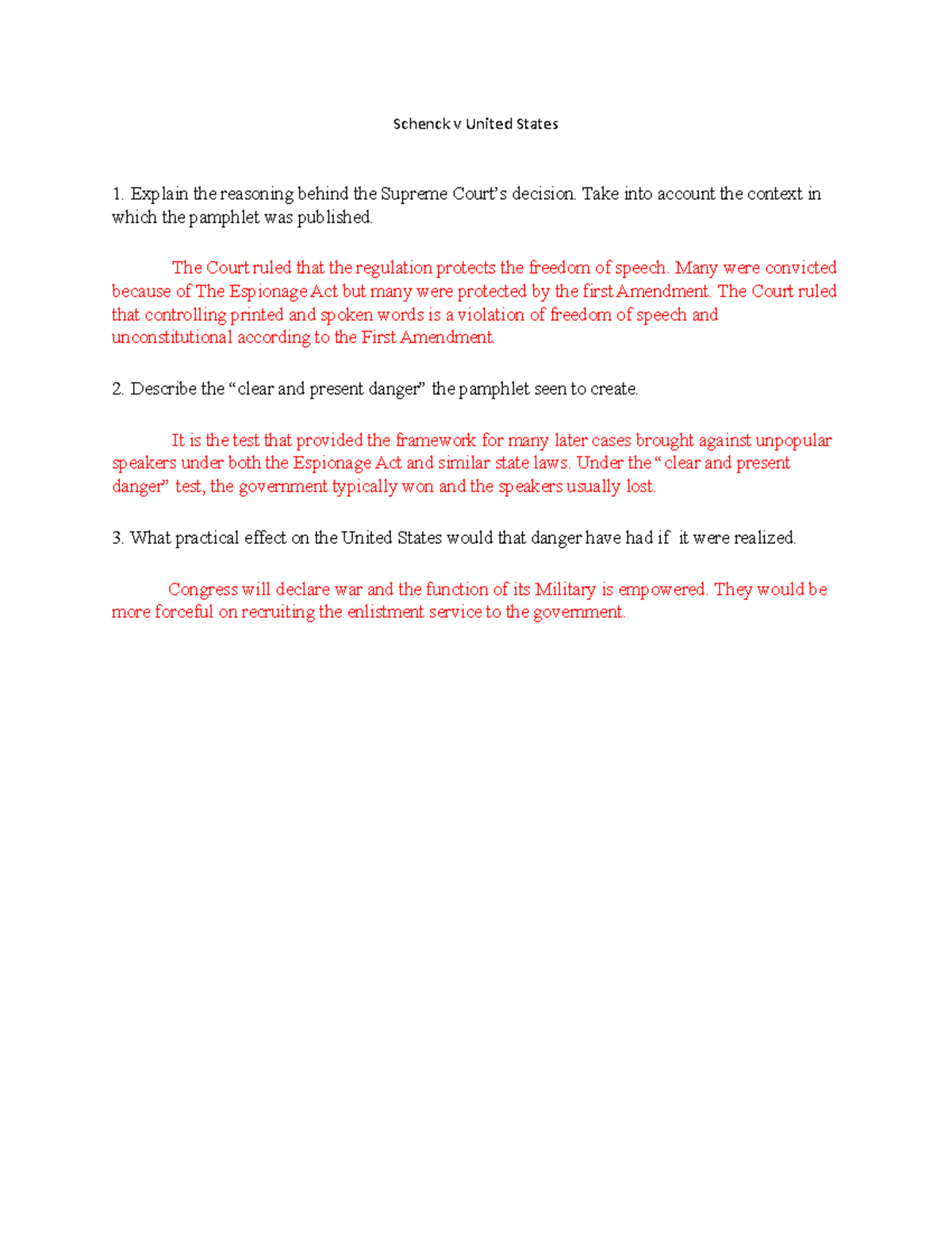 Schenck v US: Supreme Court Decision & Clear and Present Danger ...