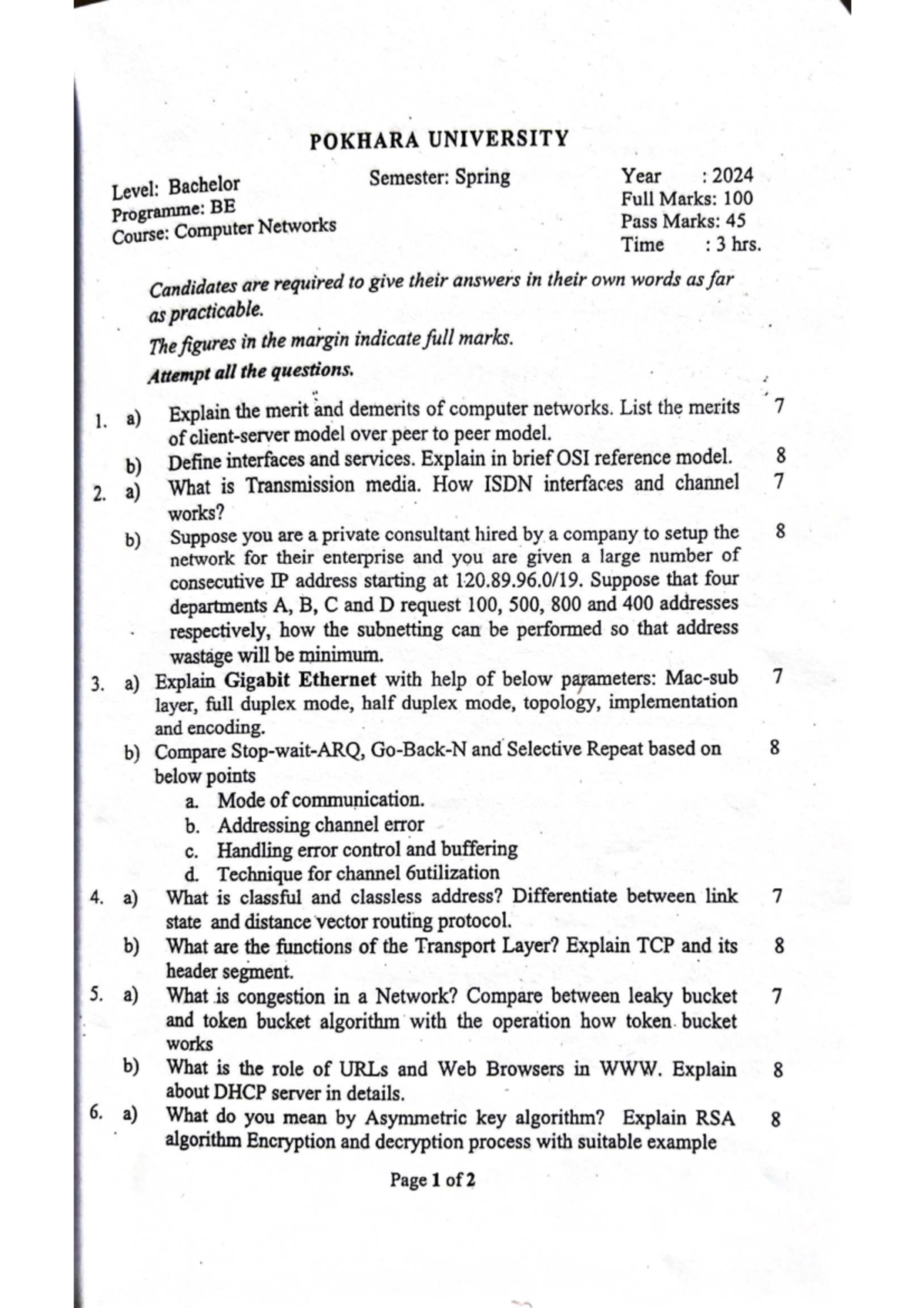 Computer Networks (CN) Final Exam Notes - POKHARA UNIVERSITY 2024 - Studocu