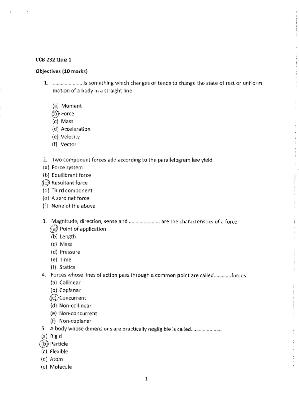 CCB 232 Quiz 1 Solutions: Engineering Mechanics Statics 2025 - Studocu