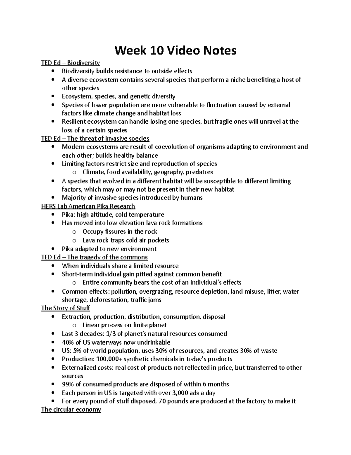 Week 10 Video Notes - Global Change & Human Impacts on Biodiversity ...