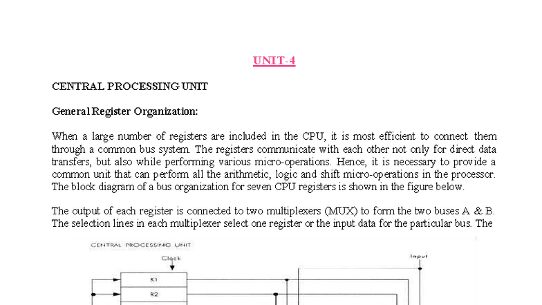 UNIT 4 COA UG - Lecture Notes on CPU Register Organization - Studocu