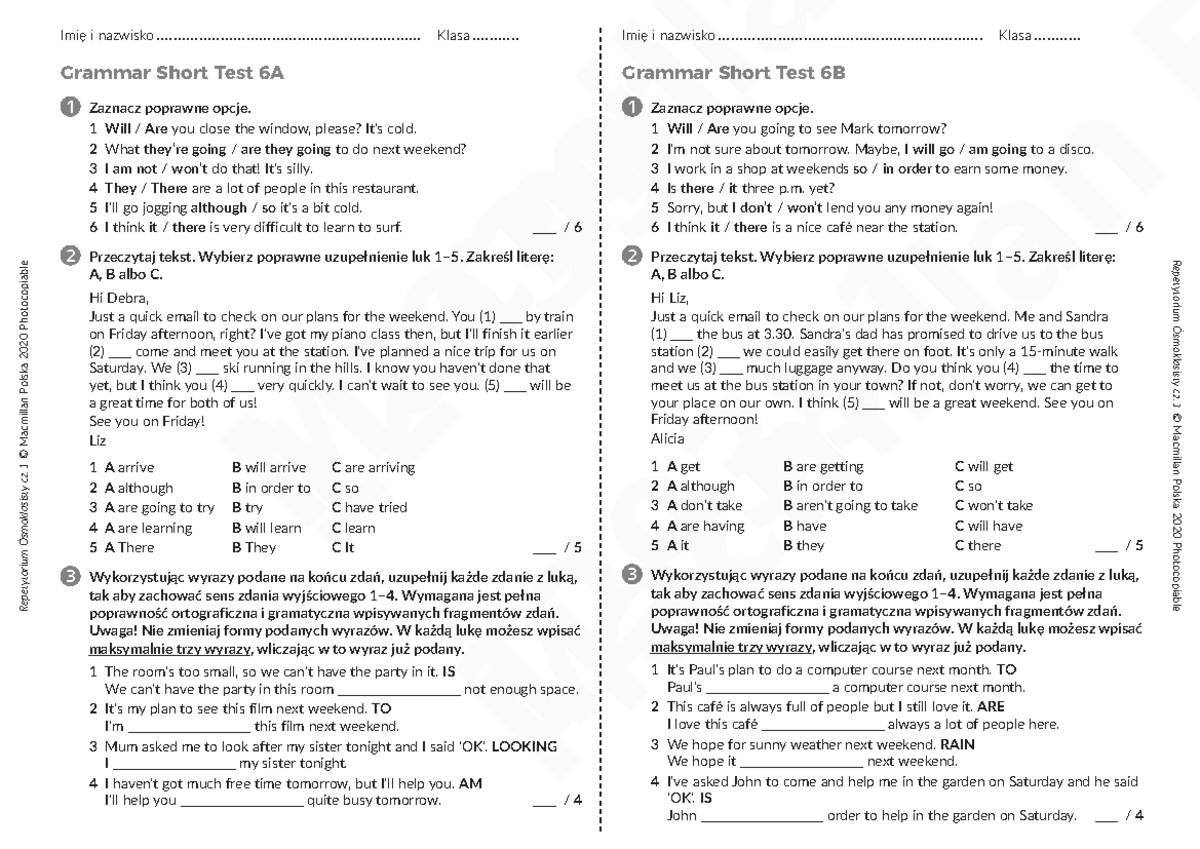Unit 6 Short Test: Grammar A & B (6B) - Studocu