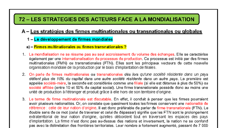 72 STRATÉGIES DES ACTEURS FACE À LA MONDIALISATION : FIRMES ...