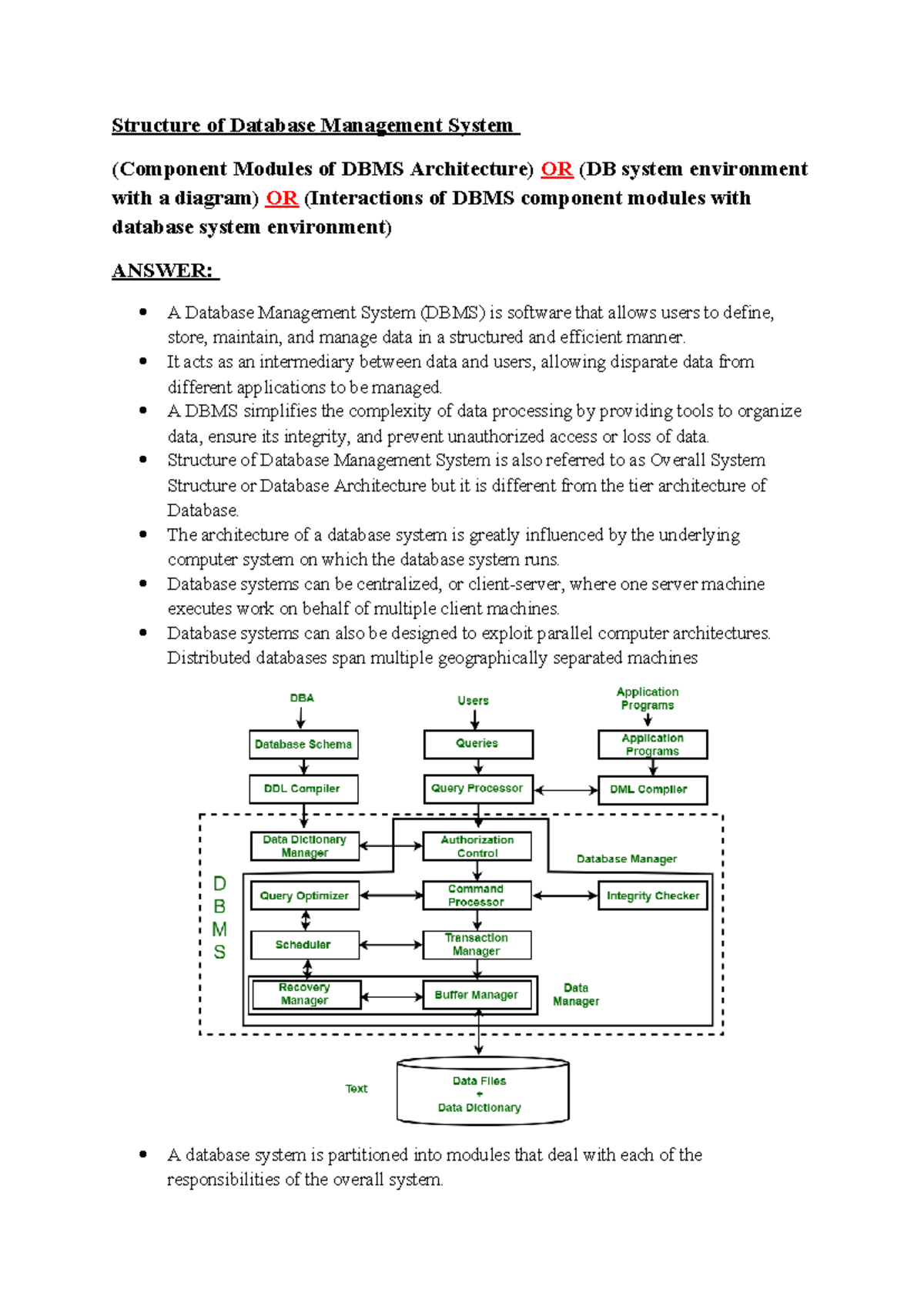 Structure and Components of DBMS Architecture (DBMS 101) - Studocu