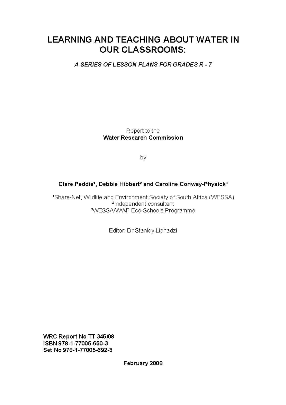 Teaching About Water: Lesson Plans for Grades R-7 (WRC Project) - Studocu