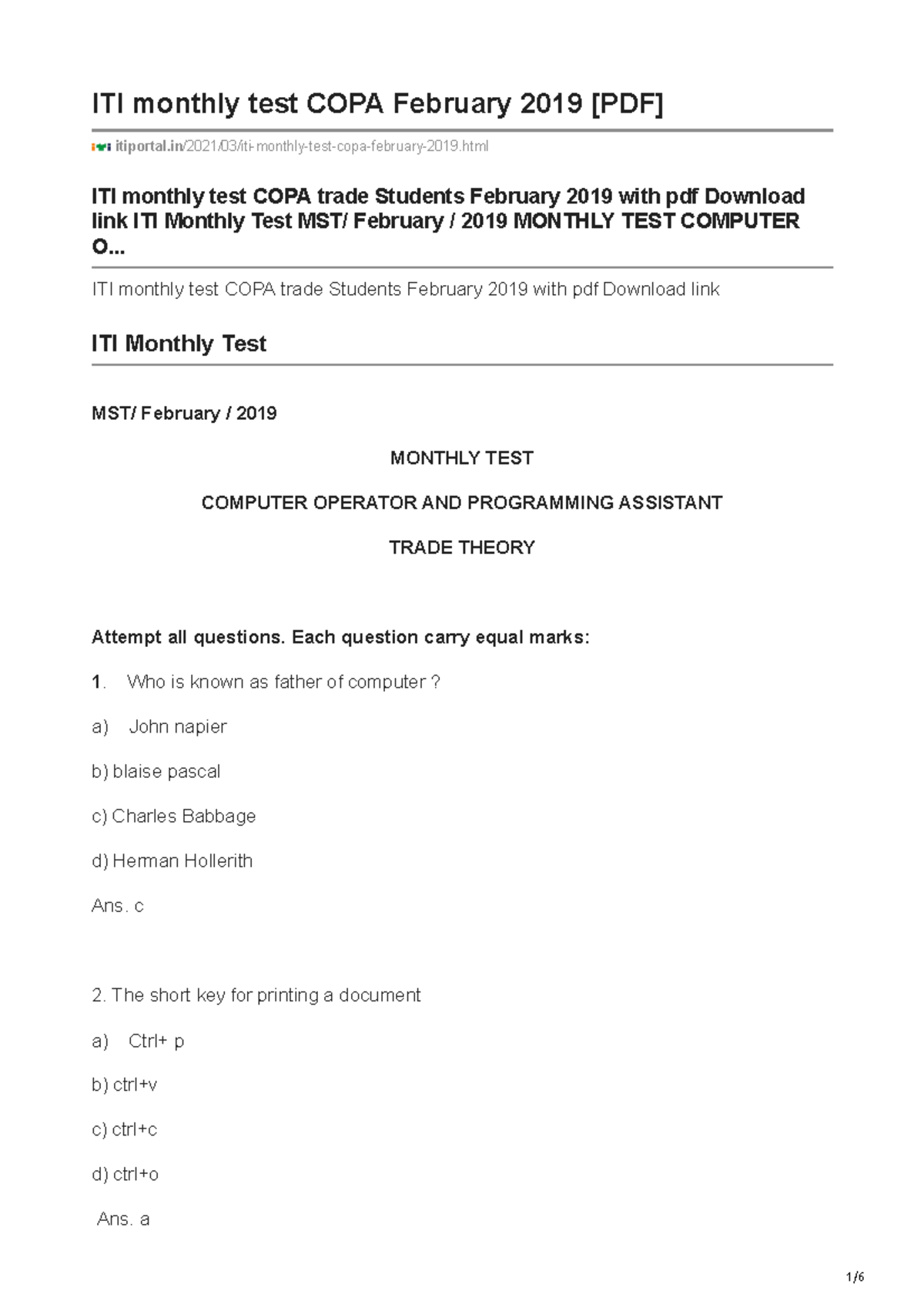 ITI monthly test COPA February 2019 PDF - in/2021/03/iti-monthly-test ...