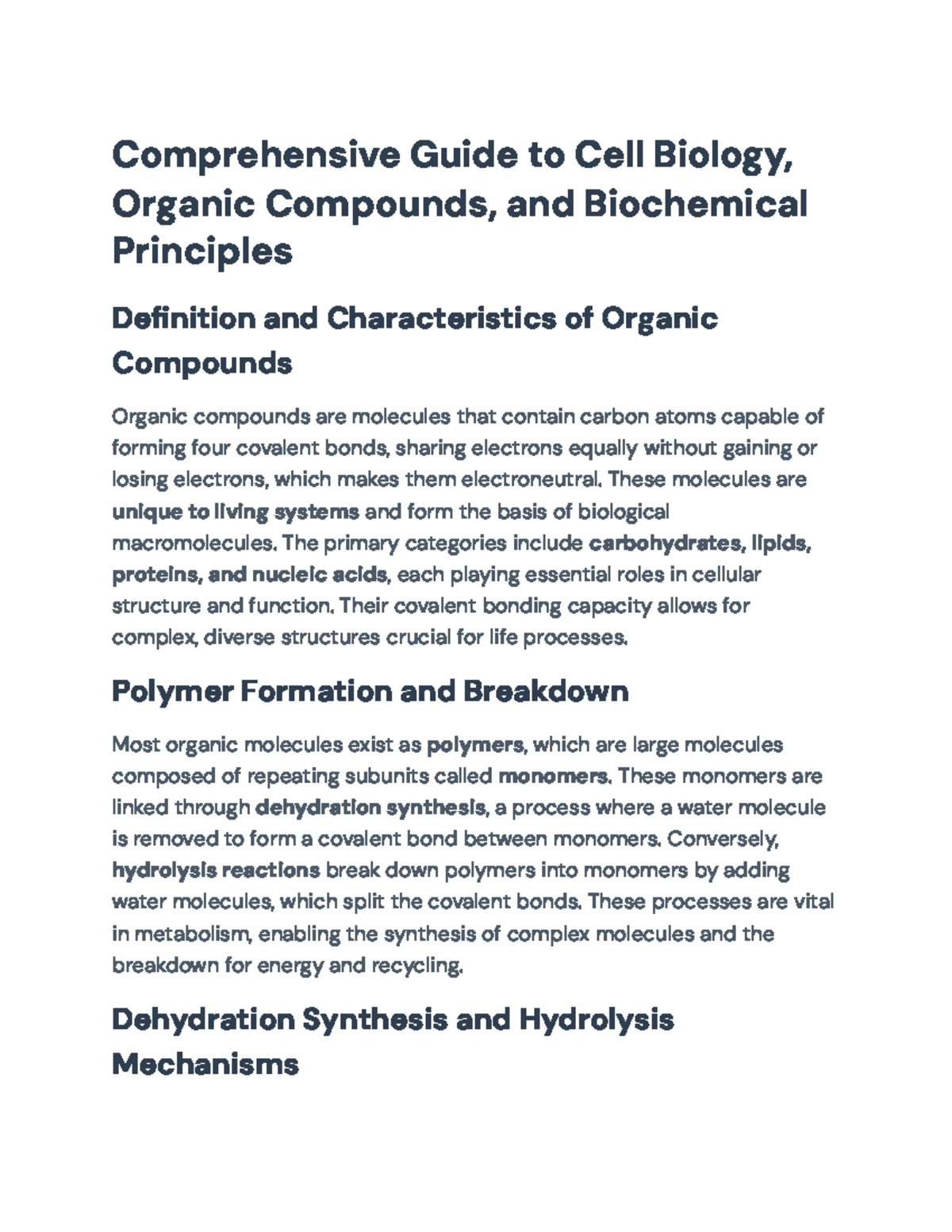 Comprehensive Overview of Cell Biology and Biochemical Principles (BIO ...