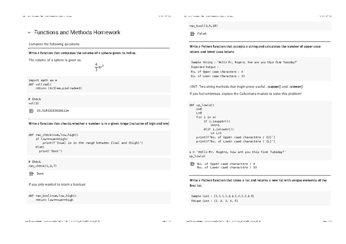 08-Functions and Methods Homework - Colab Guide for Coding Tasks - Studocu