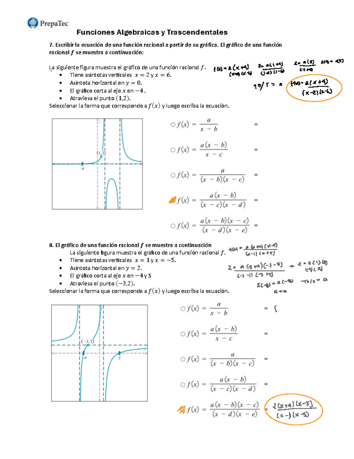 Funciones Racionales: Ecuaciones y Gráficas - Mate 7 - Studocu