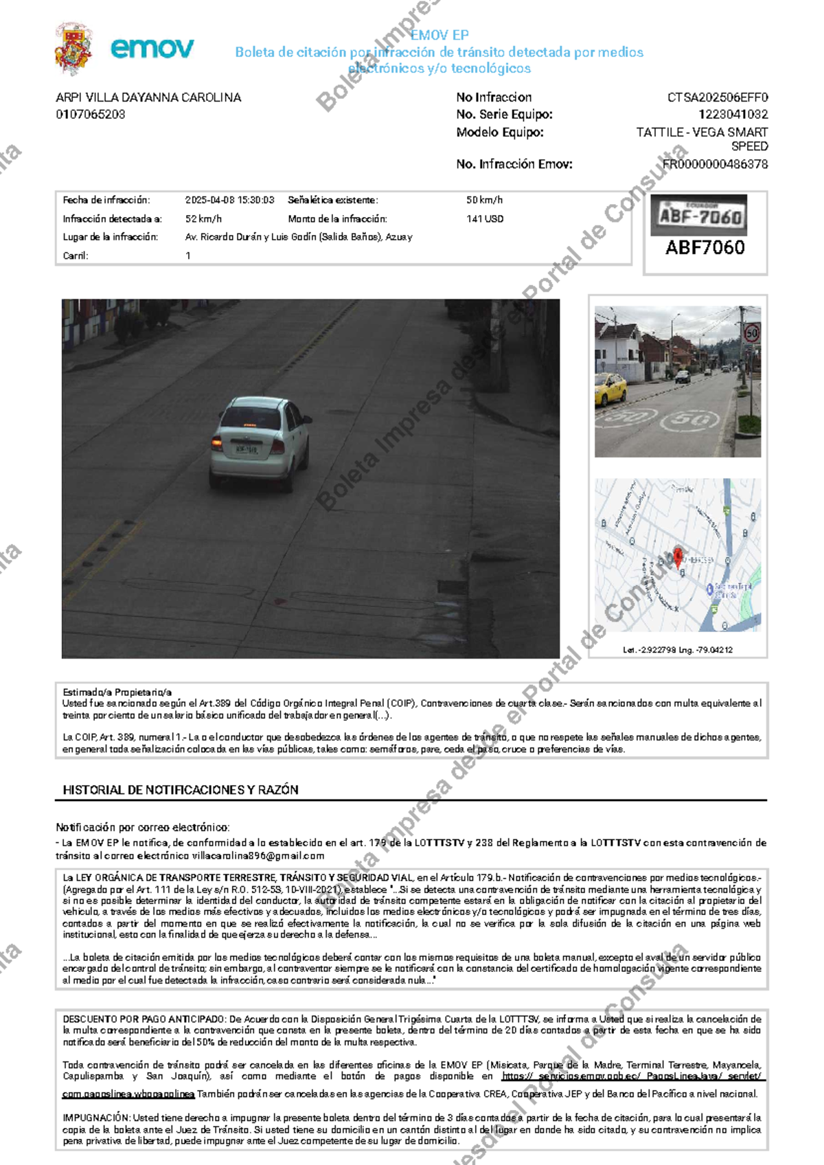 CTSA202506 EFF0 - Boleta de Citación por Infracción de Tránsito - Studocu