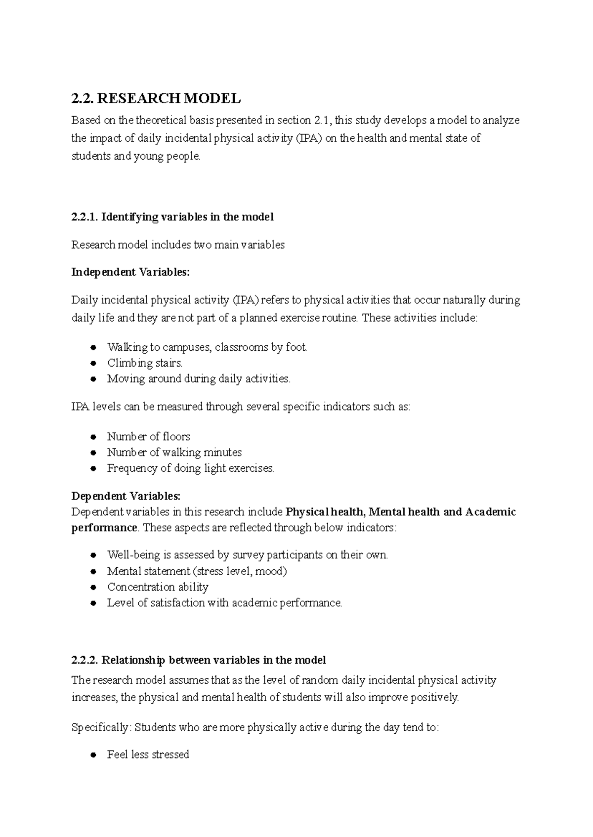Chapter 2: Research Model on Daily Incidental Physical Activity (STAT 2 ...