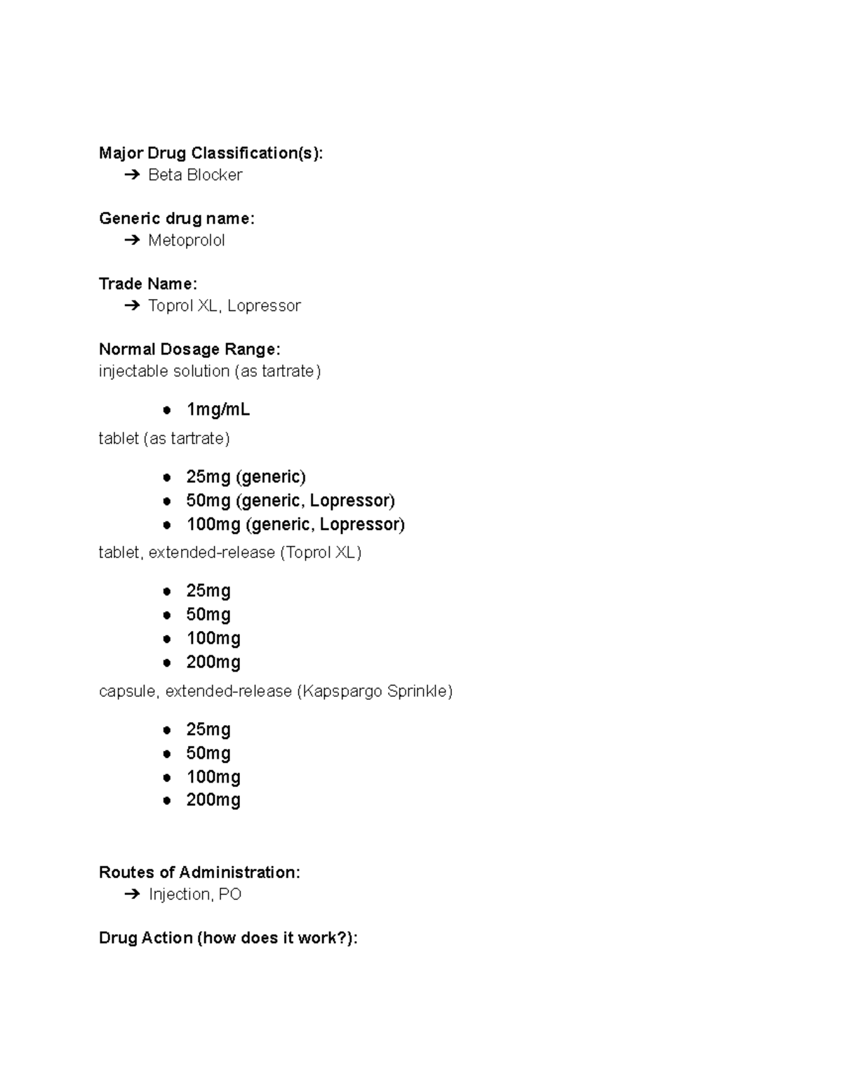 Metoprolol Medication Overview - Key Information & Considerations - Studocu