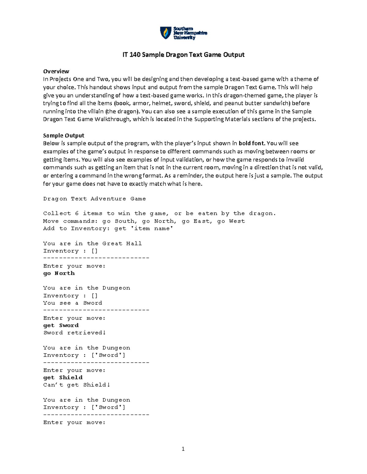 IT 140 Sample Output from Dragon Text-Based Game Walkthrough - Studocu