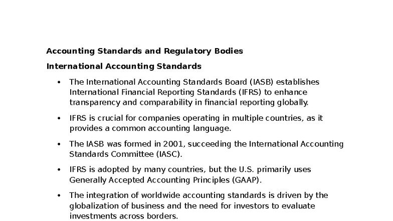 Study Guide - Accounting Standards and Regulatory Bodies International ...