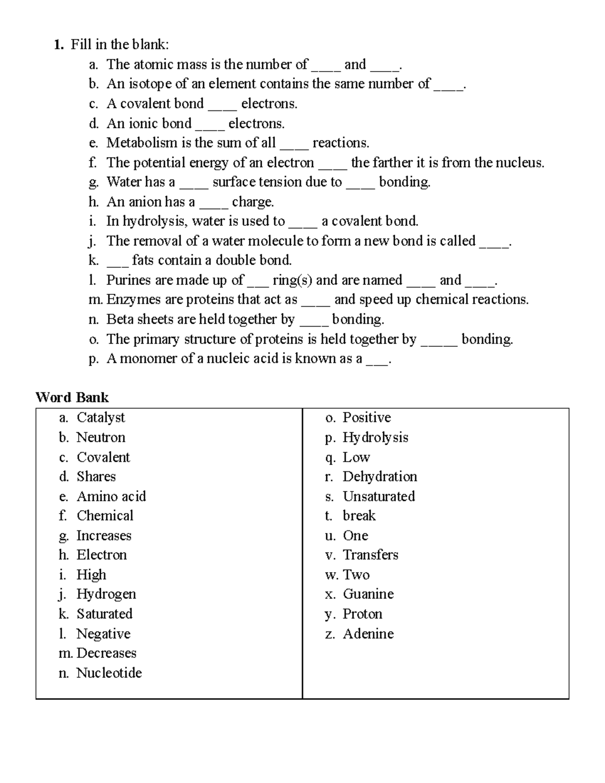 Biology 101: Concepts Review Worksheet for Key Terms & Mechanisms - Studocu