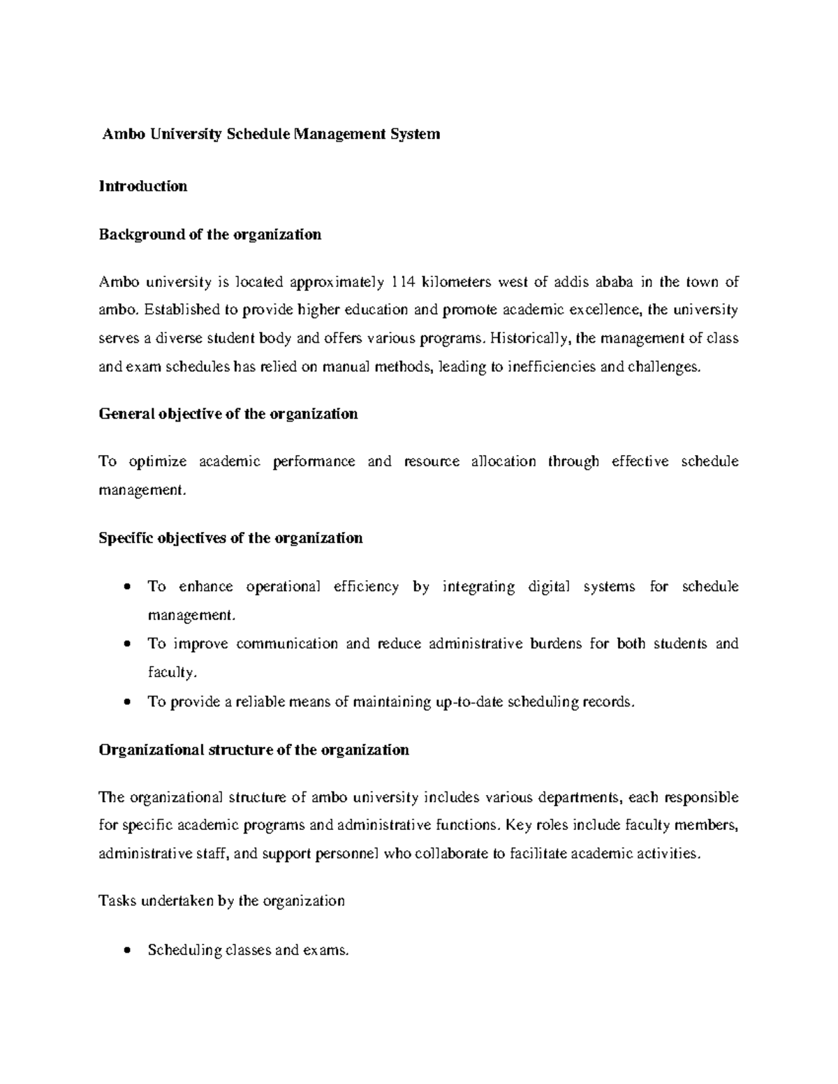 Ambo University IT Project: Schedule Management System Overview - Studocu