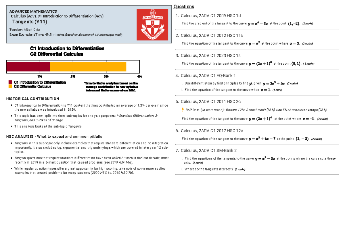 C1.2 Tangents in Advanced Mathematics: Differentiation Insights - Studocu