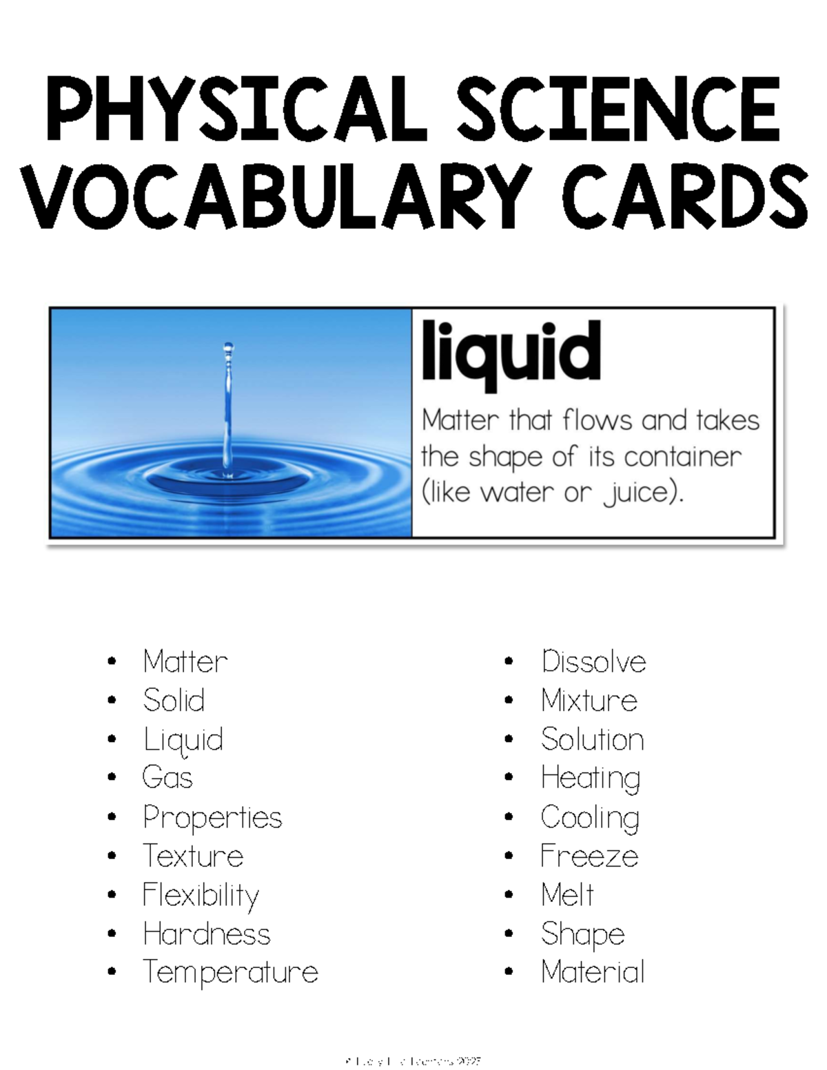 PHYSICAL SCIENCE VOCABULARY CARDS: Matter, States & Properties - Studocu