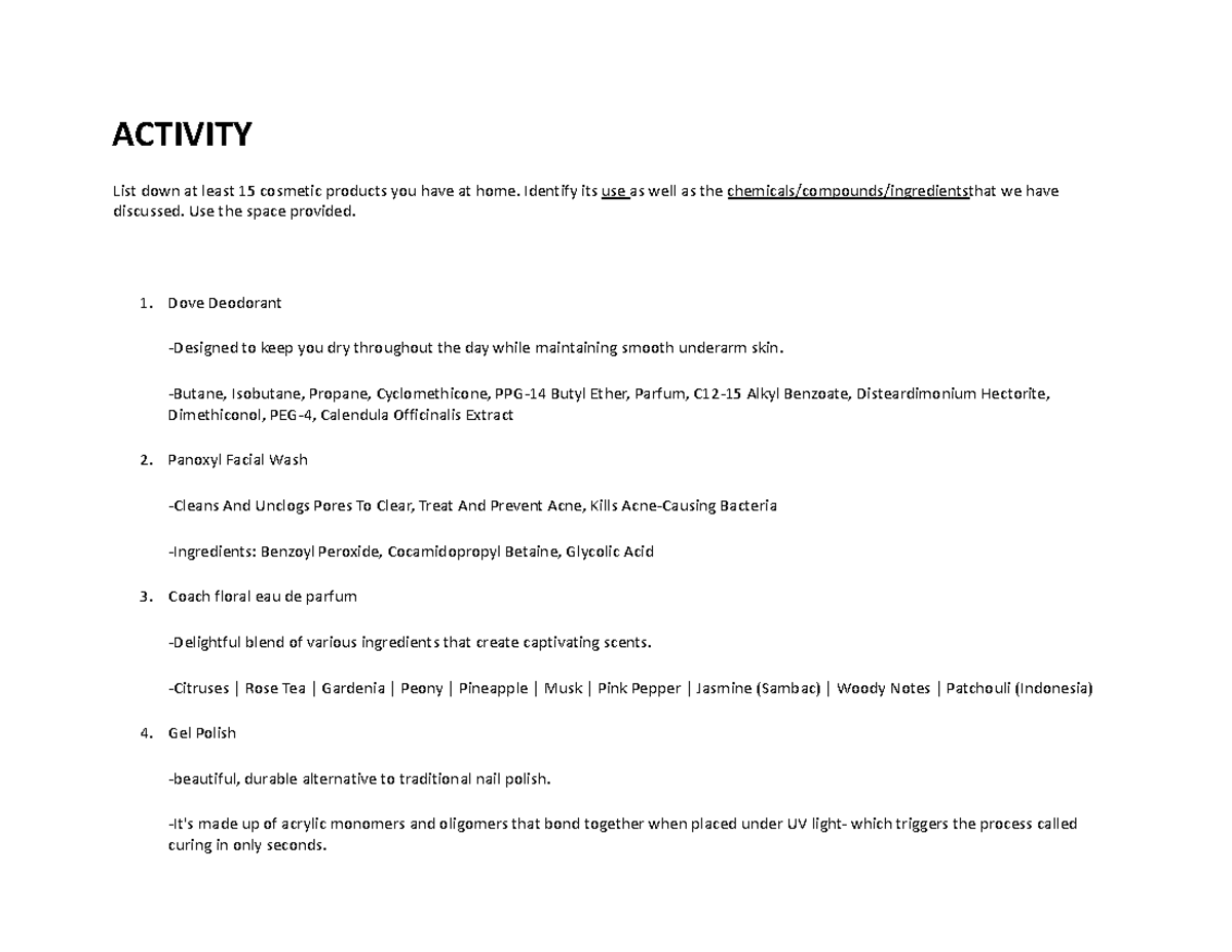 Cometa-Session-8-Activity - ACTIVITY List down at least 15 cosmetic ...