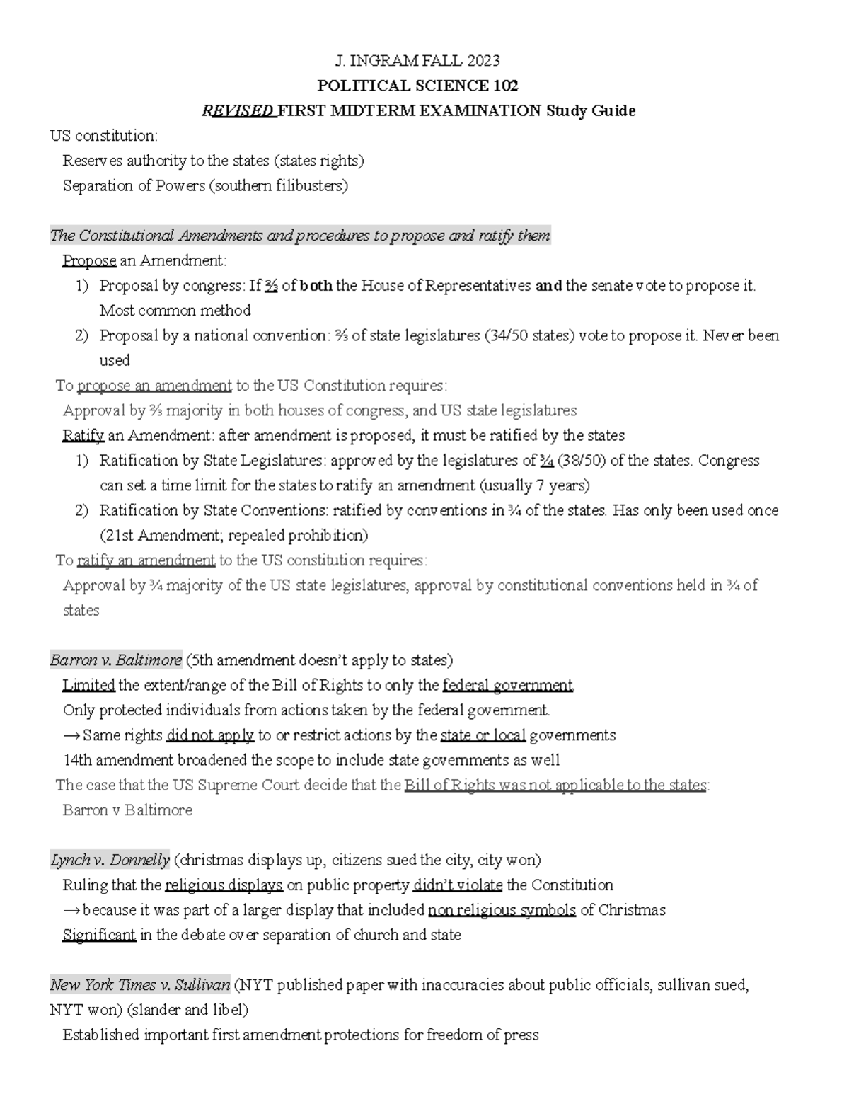 Poli Sci 102 Midterm 1 Study Guide - Fall 2024 - Studocu