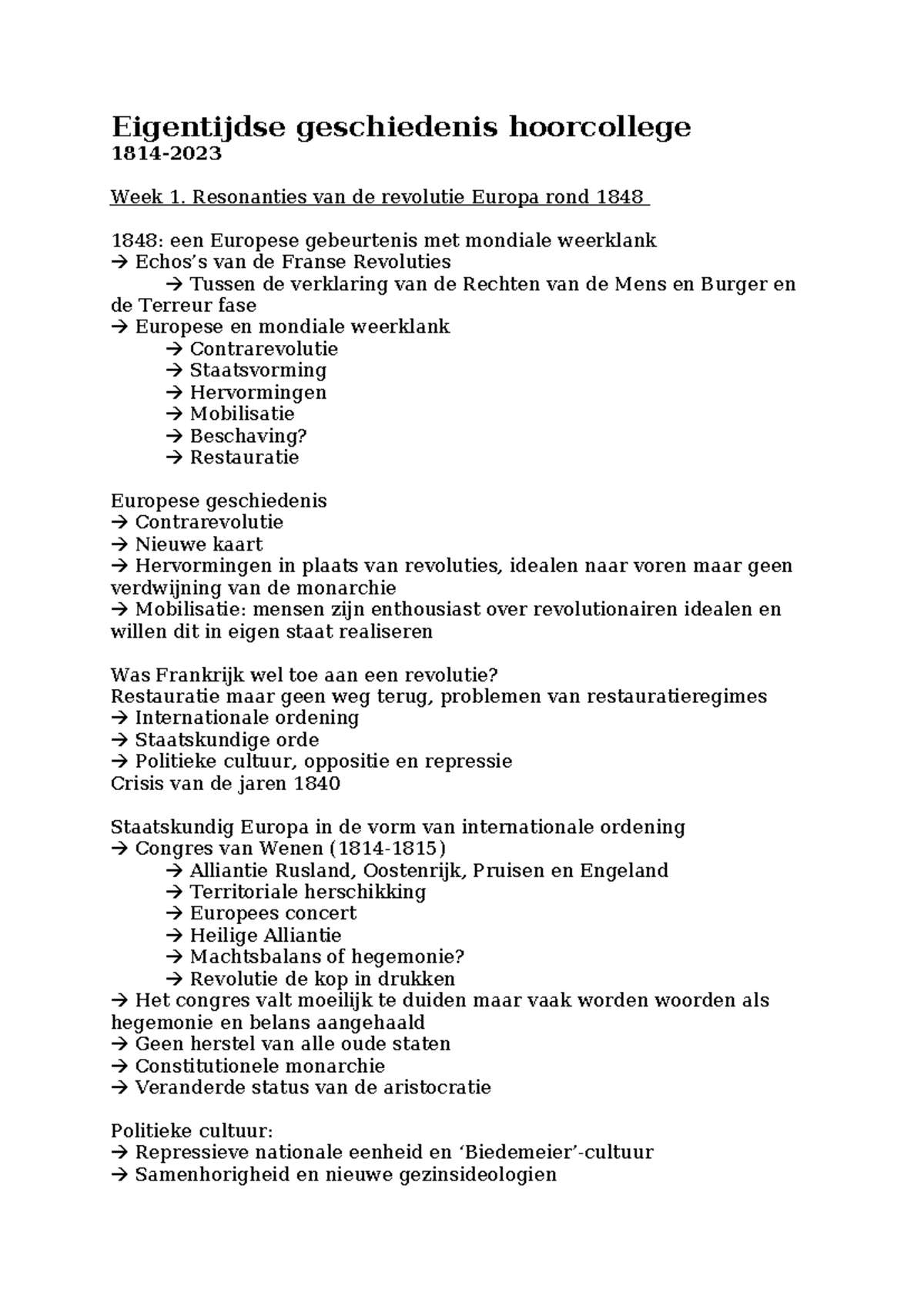 Eigenheid van de Europese Geschiedenis: Hoorcollege 1814-2000 - Studeersnel