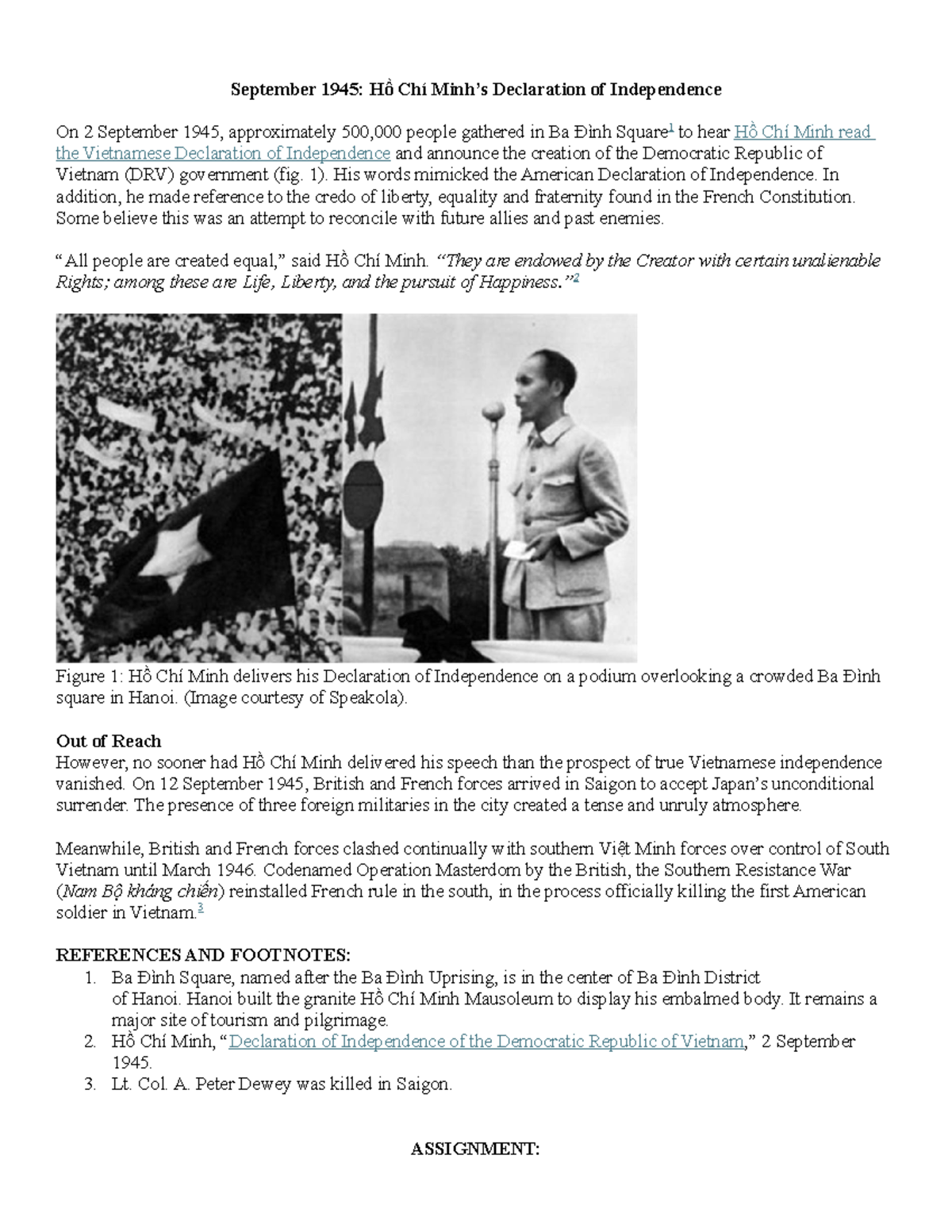 Midterm In Class Writing Exercise - September 1945: Hồ Chí Minh’s ...