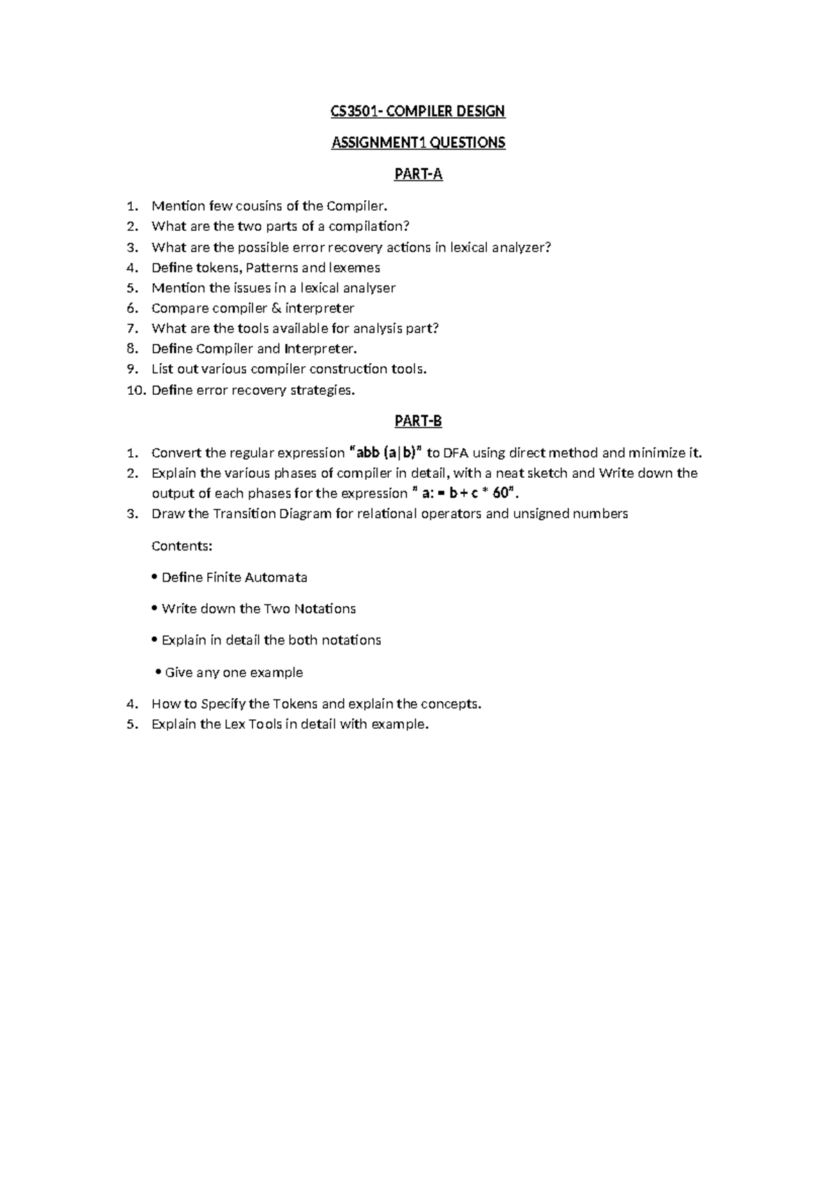 CD COMPILER DESIGN ASSIGNMENT 1: Key Questions & Concepts - Studocu
