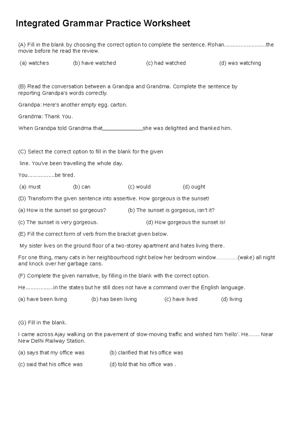 Integrated Grammar Practice Worksheet for Total Language Mastery - Studocu