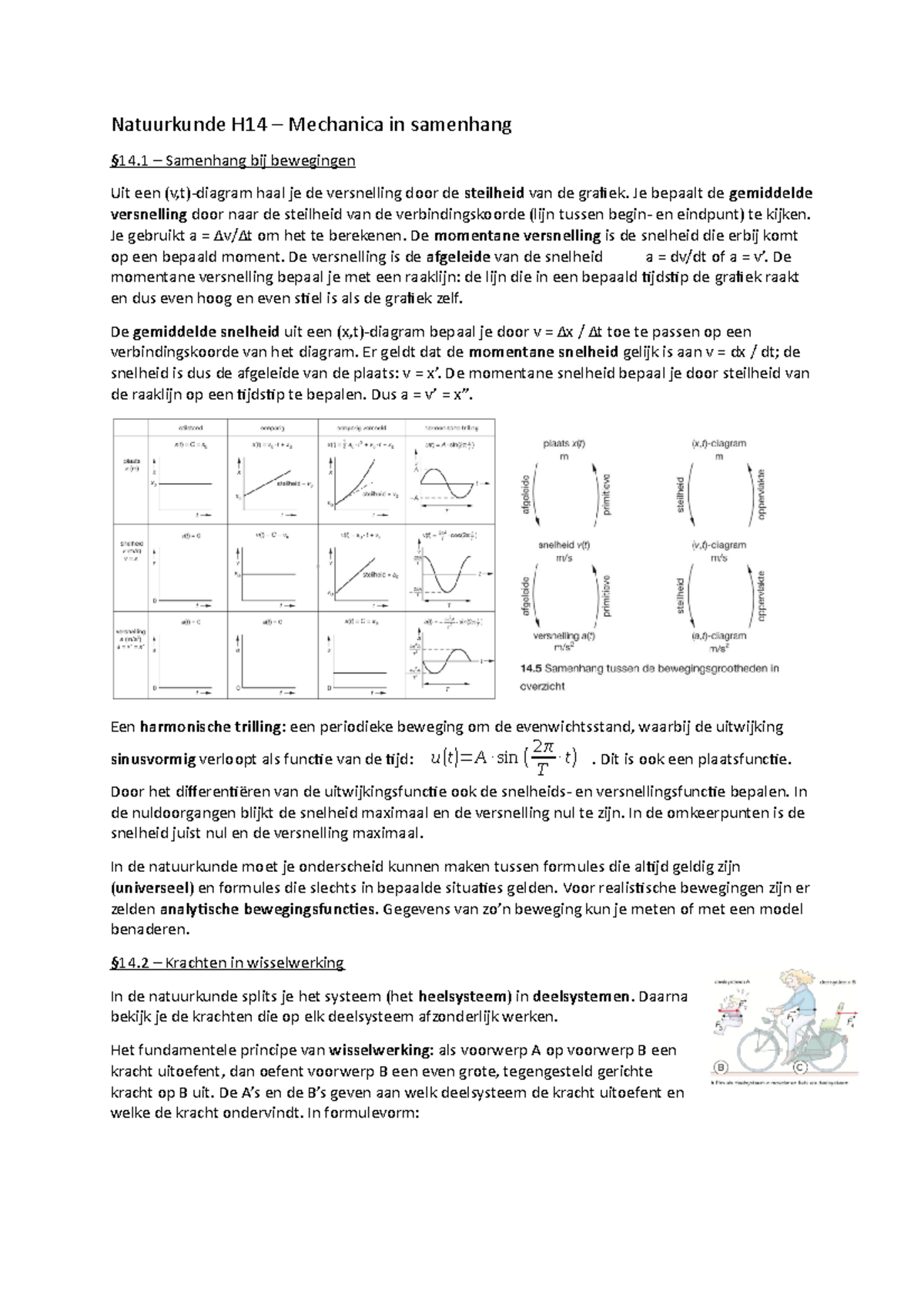 Natuurkunde Samenvatting H14: Mechanica en Krachtenanalyse - Studeersnel
