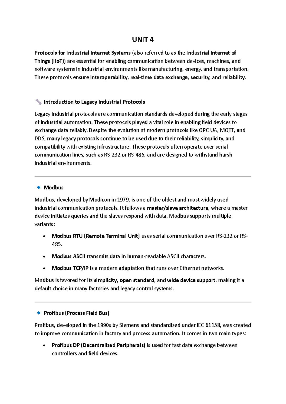 UNIT 4 IIoT: Protocols for Industrial Internet Systems - Studocu