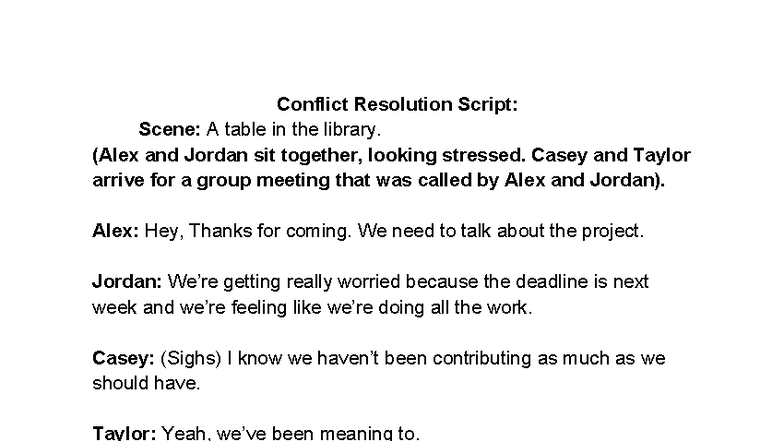 Conflict Resolution Script: Group Project Discussion - Studocu