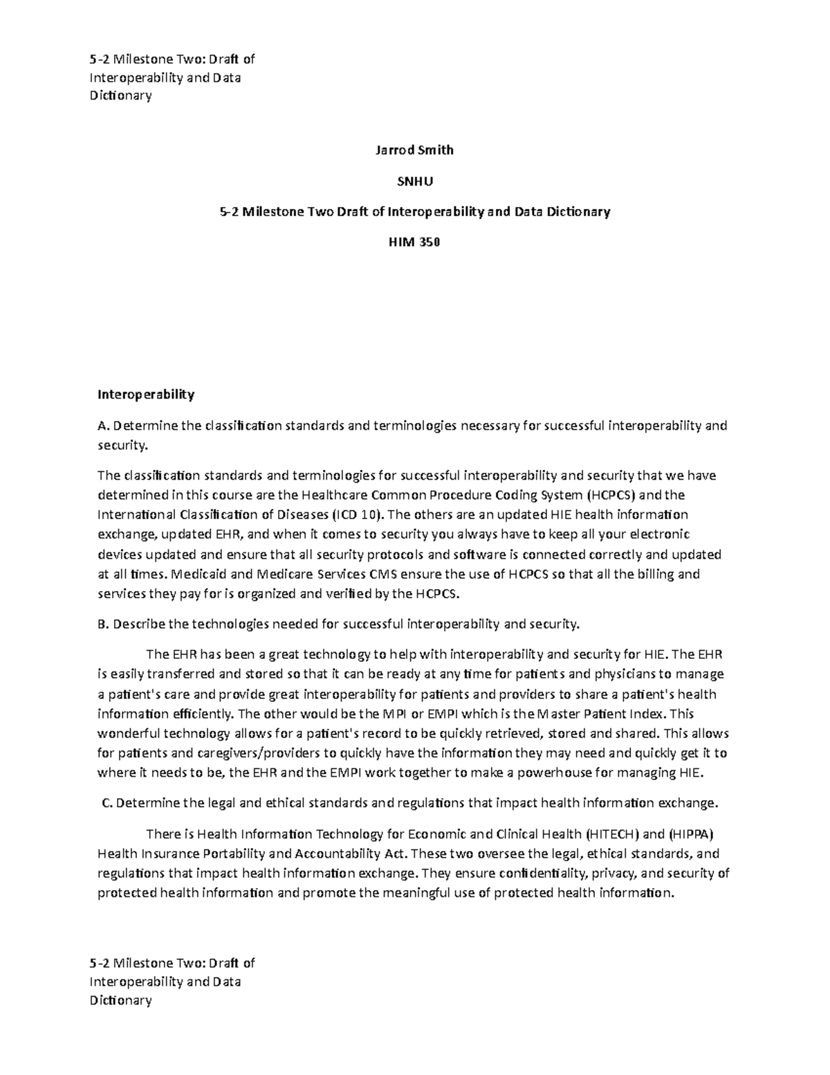 5-2 Milestone Two: Interoperability and Data Dictionary Draft for HIM ...