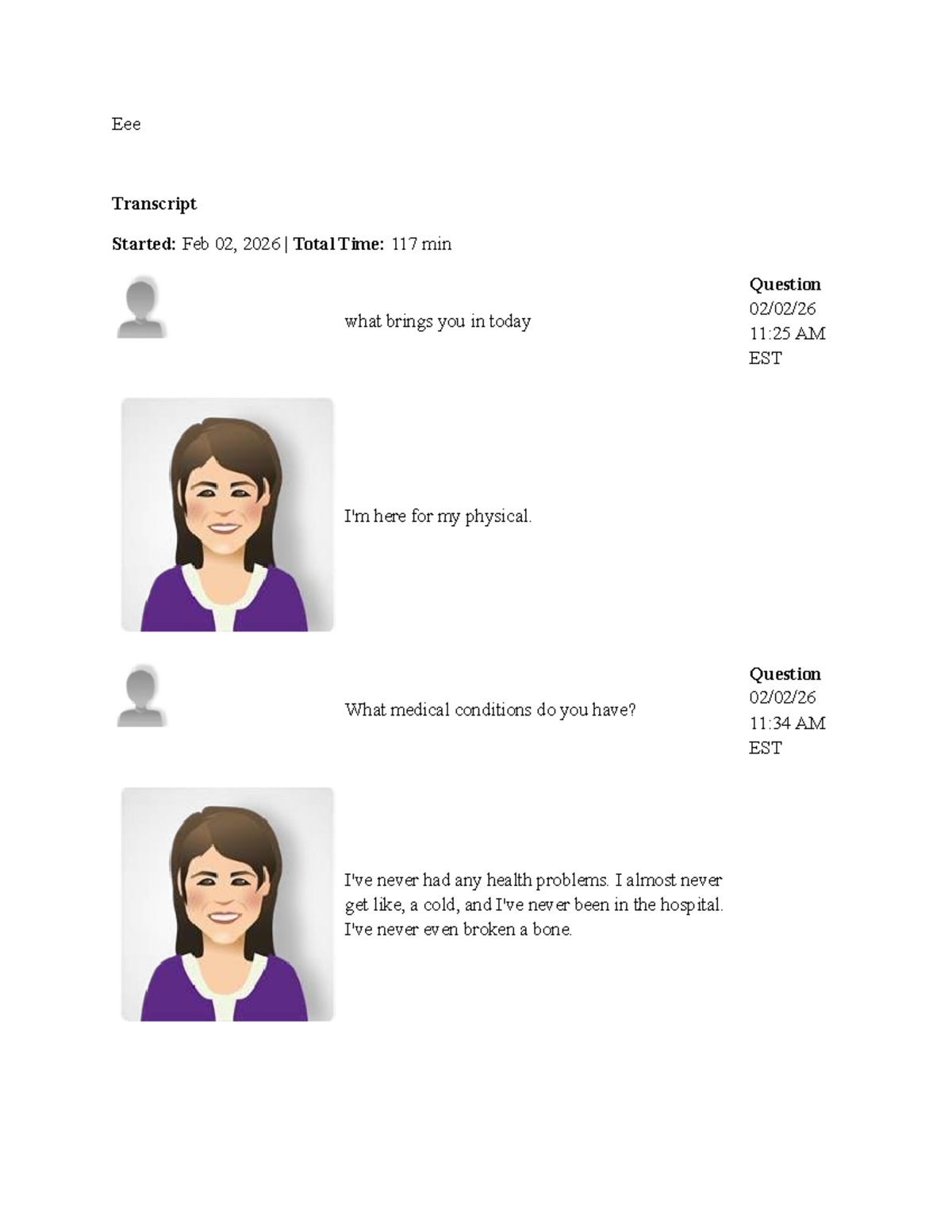 Transcript of Shadow Health Conversation: DCE Assignment - Studocu