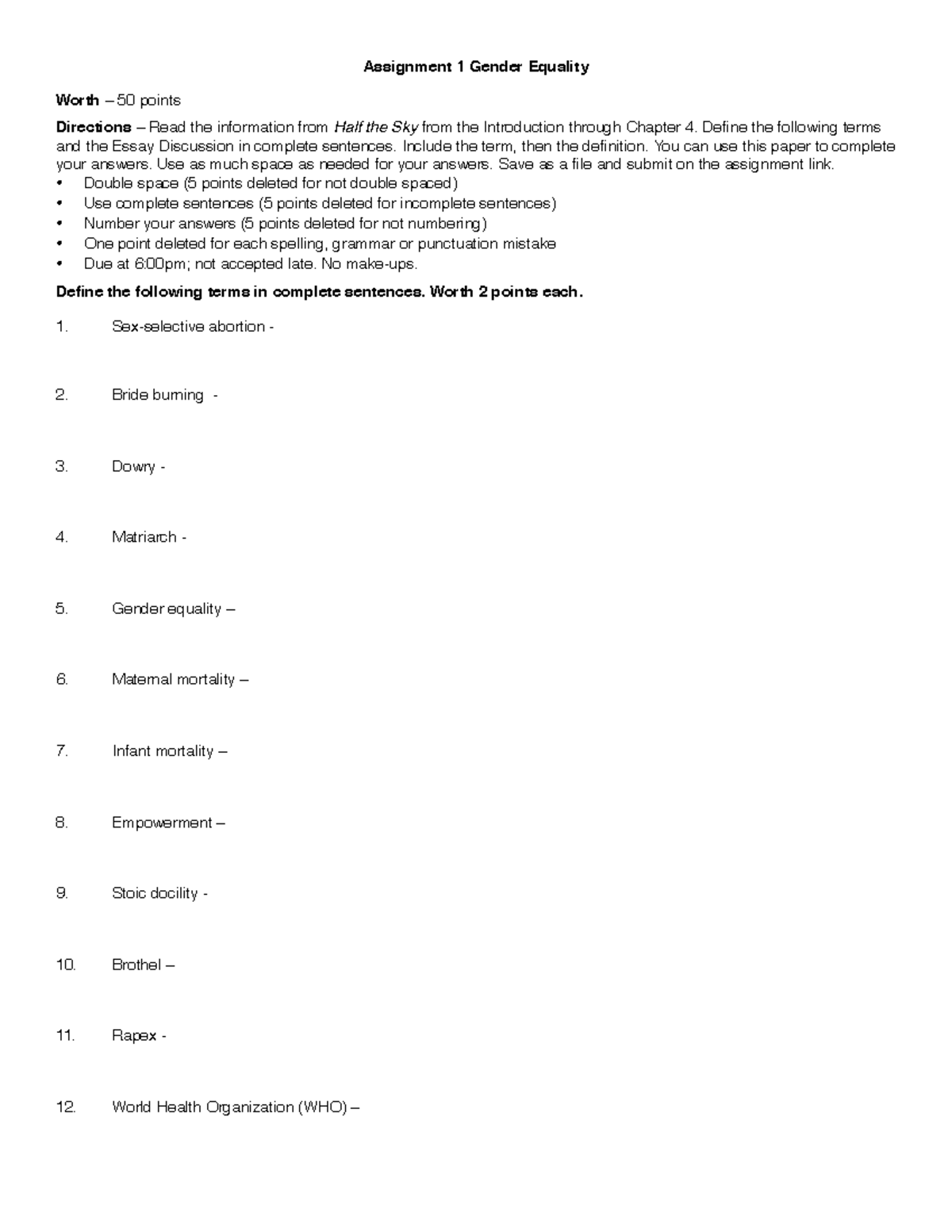 Assignment 1: Gender Equality Definitions and Guidelines - Studocu