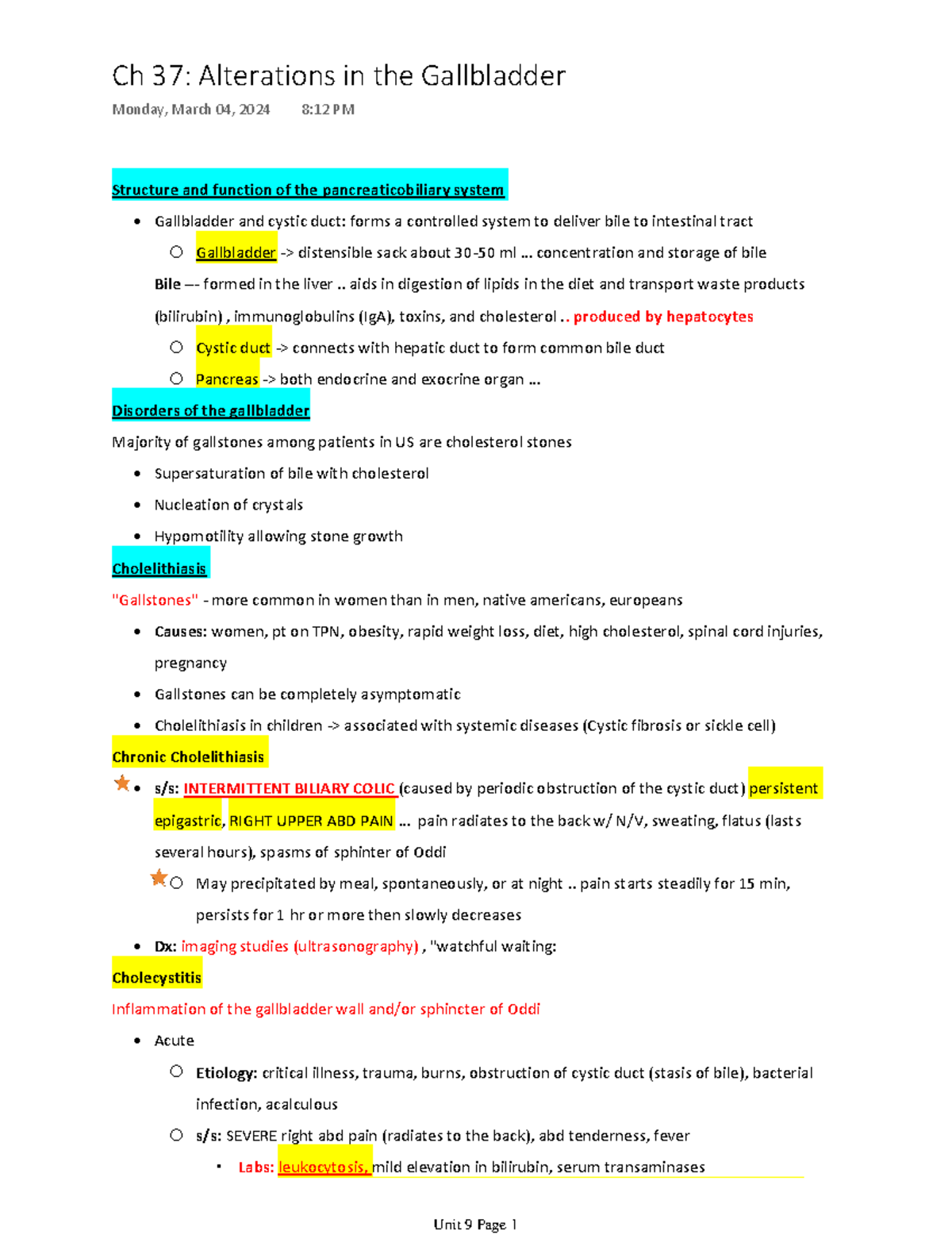 Unit 9 - medsurg 2 - Structure and function of the pancreaticobiliary ...