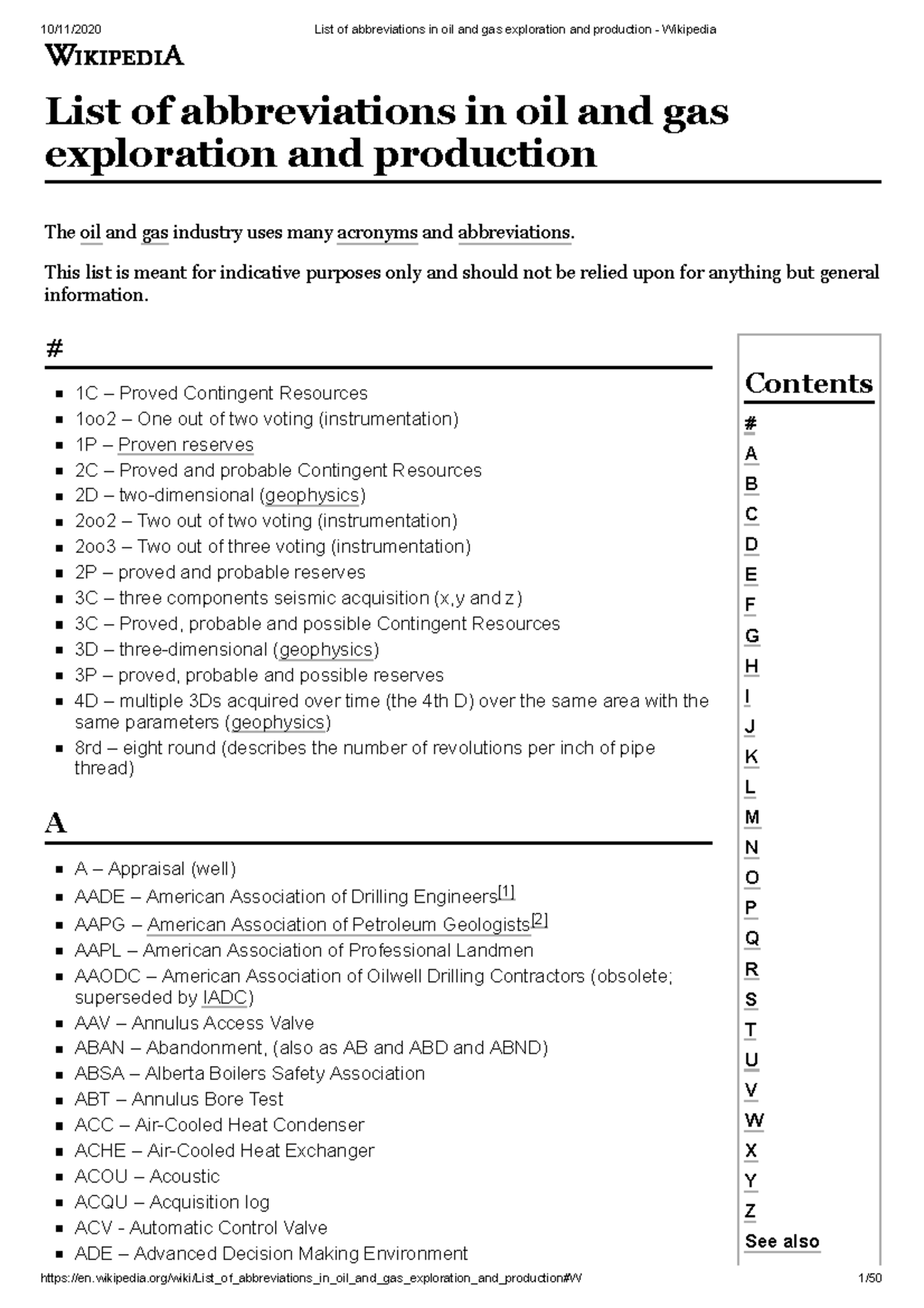 Abbreviations in Oil & Gas Exploration and Production List (EGL 101 ...