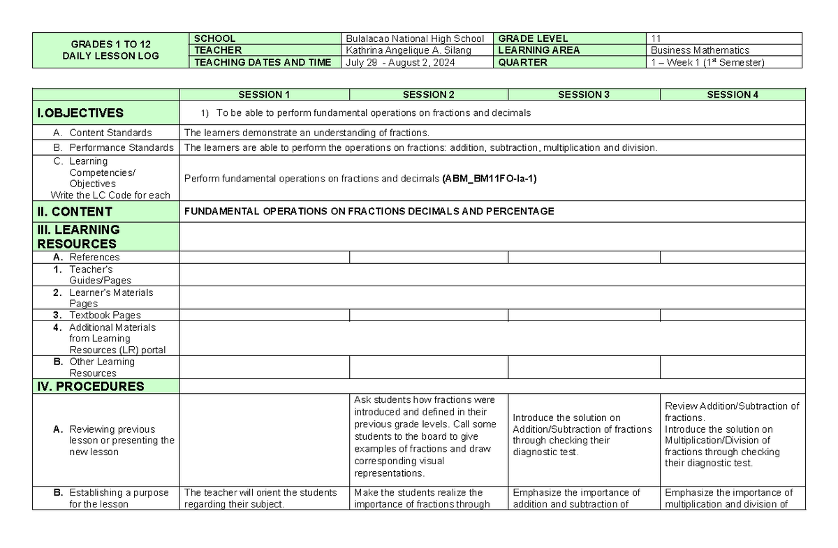 BM Quarter 1 WEEK 1 - Realistic DLP for Business Mathematics Week 1 ...